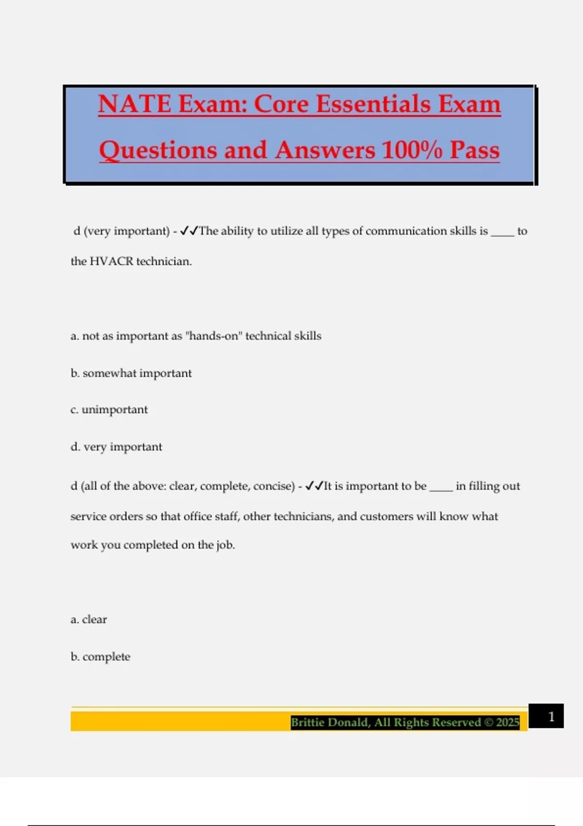 NATE Exam: Core Essentials Exam Questions and Answers 100% Pass - NATE ...