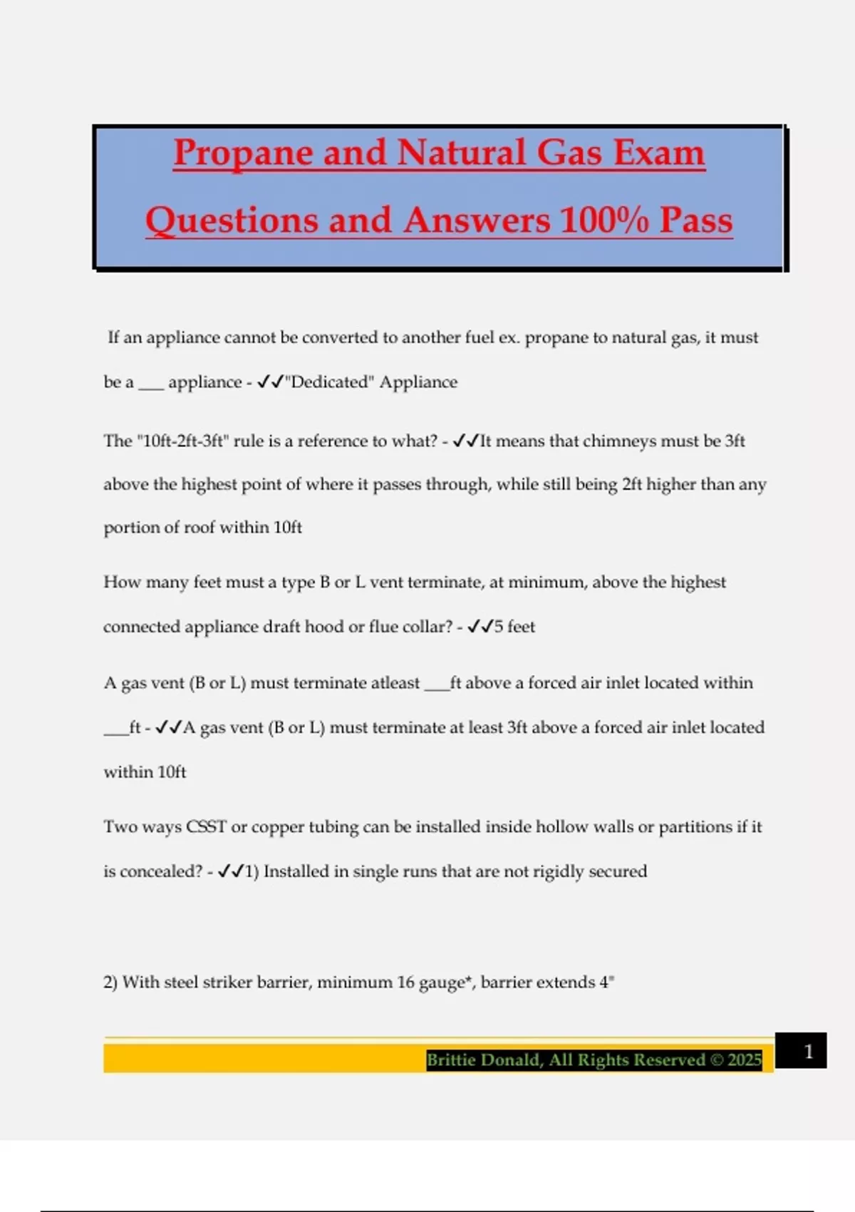 Propane and Natural Gas Exam Questions and Answers 100% Pass - NATE ...