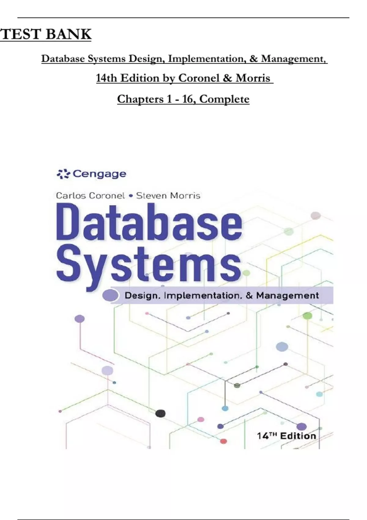 Test Bank For Database Systems Design Implementation And Management 14th Edition Carlos Coronel