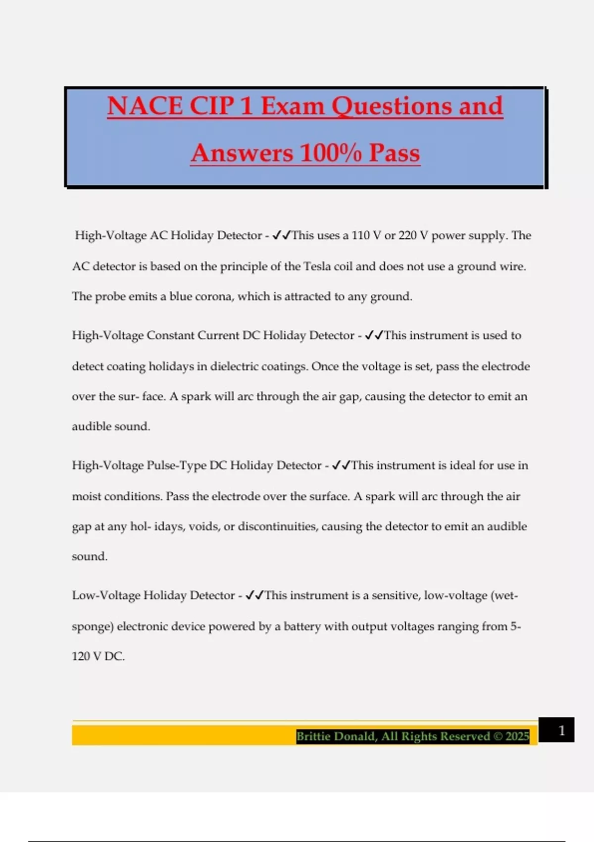 NACE CIP 1 Exam Questions and Answers 100% Pass - NACE - Stuvia US