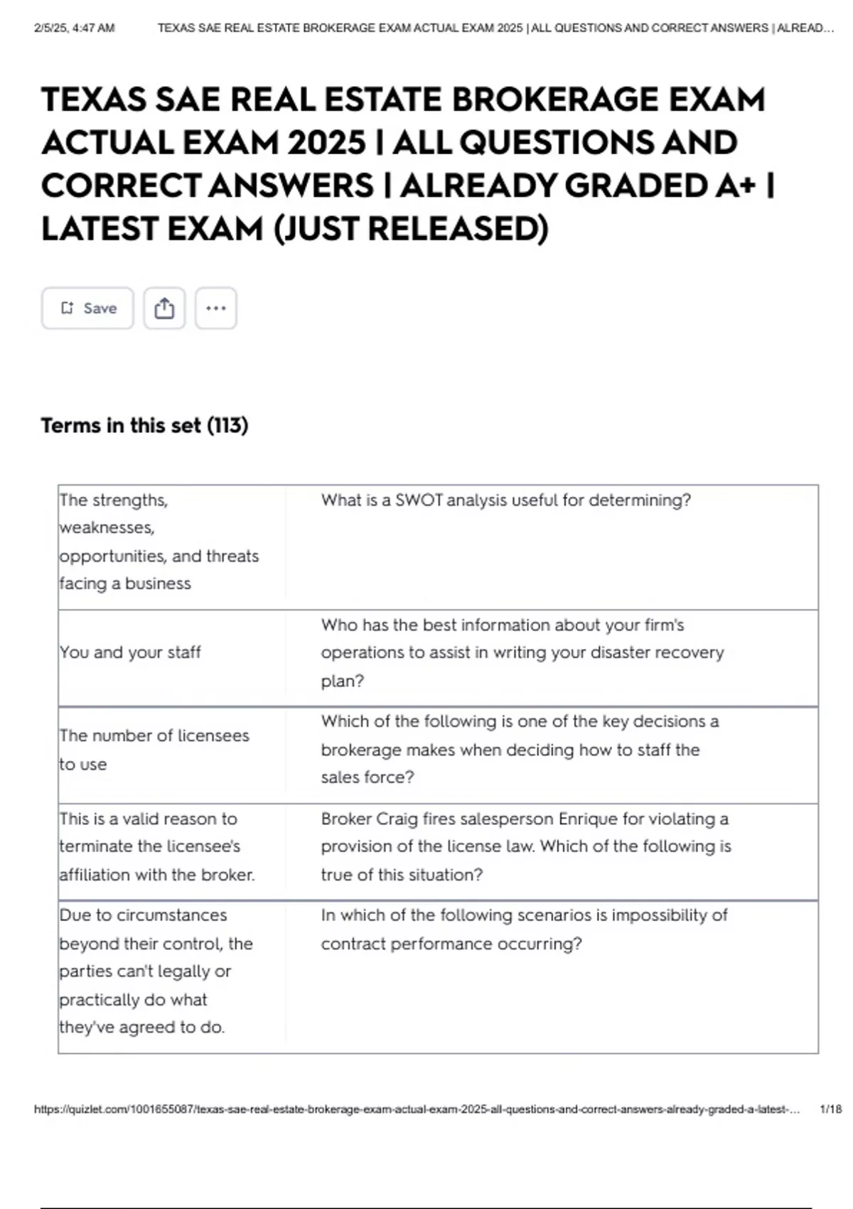 TEXAS SAE REAL ESTATE BROKERAGE EXAM ACTUAL EXAM 2025 | ALL QUESTIONS ...