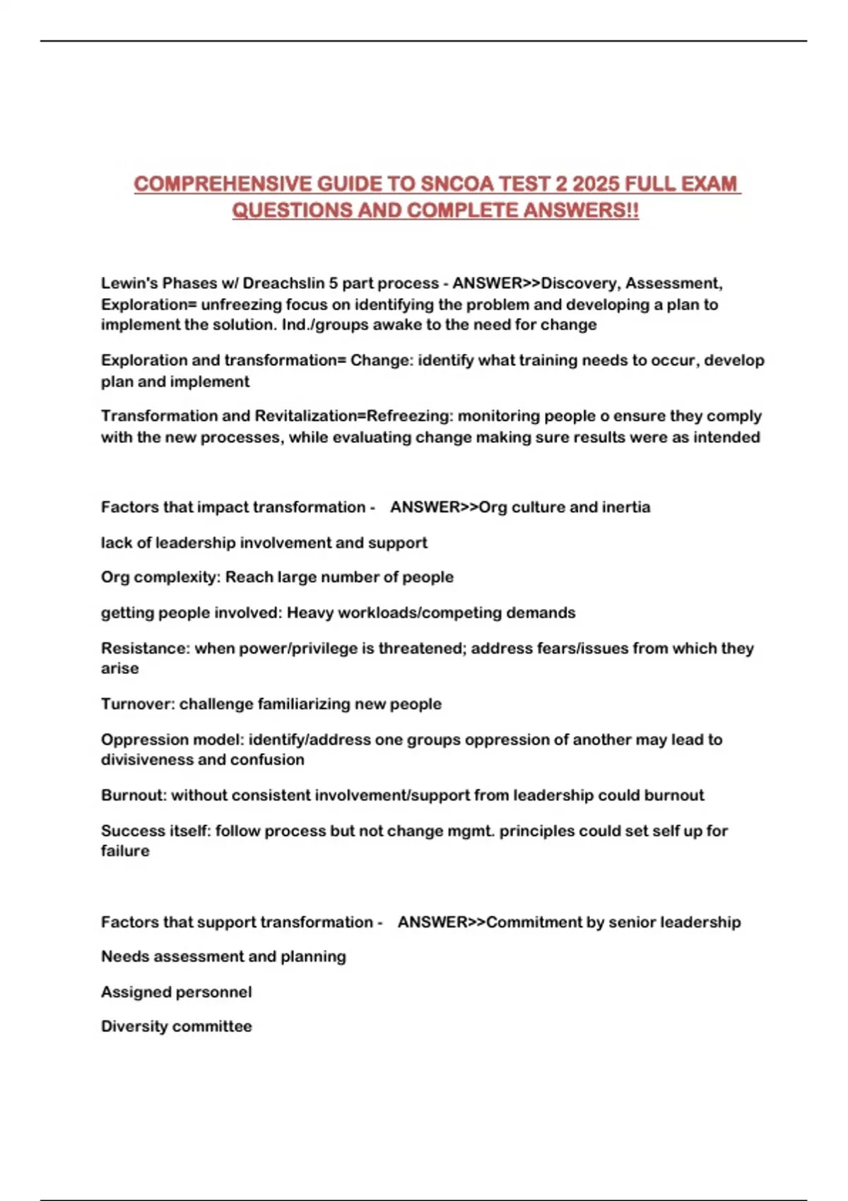 COMPREHENSIVE GUIDE TO SNCOA TEST 2 2025 FULL EXAM QUESTIONS AND ...