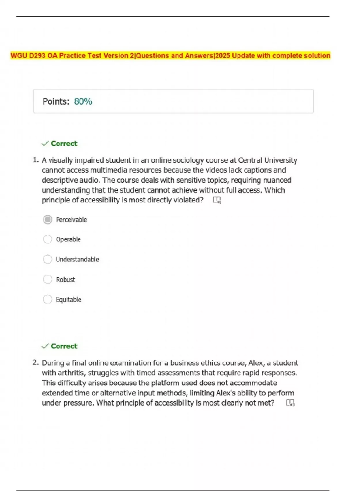 WGU D293 OA Practice Test Version 2|Questions and Answers|2025 Update ...
