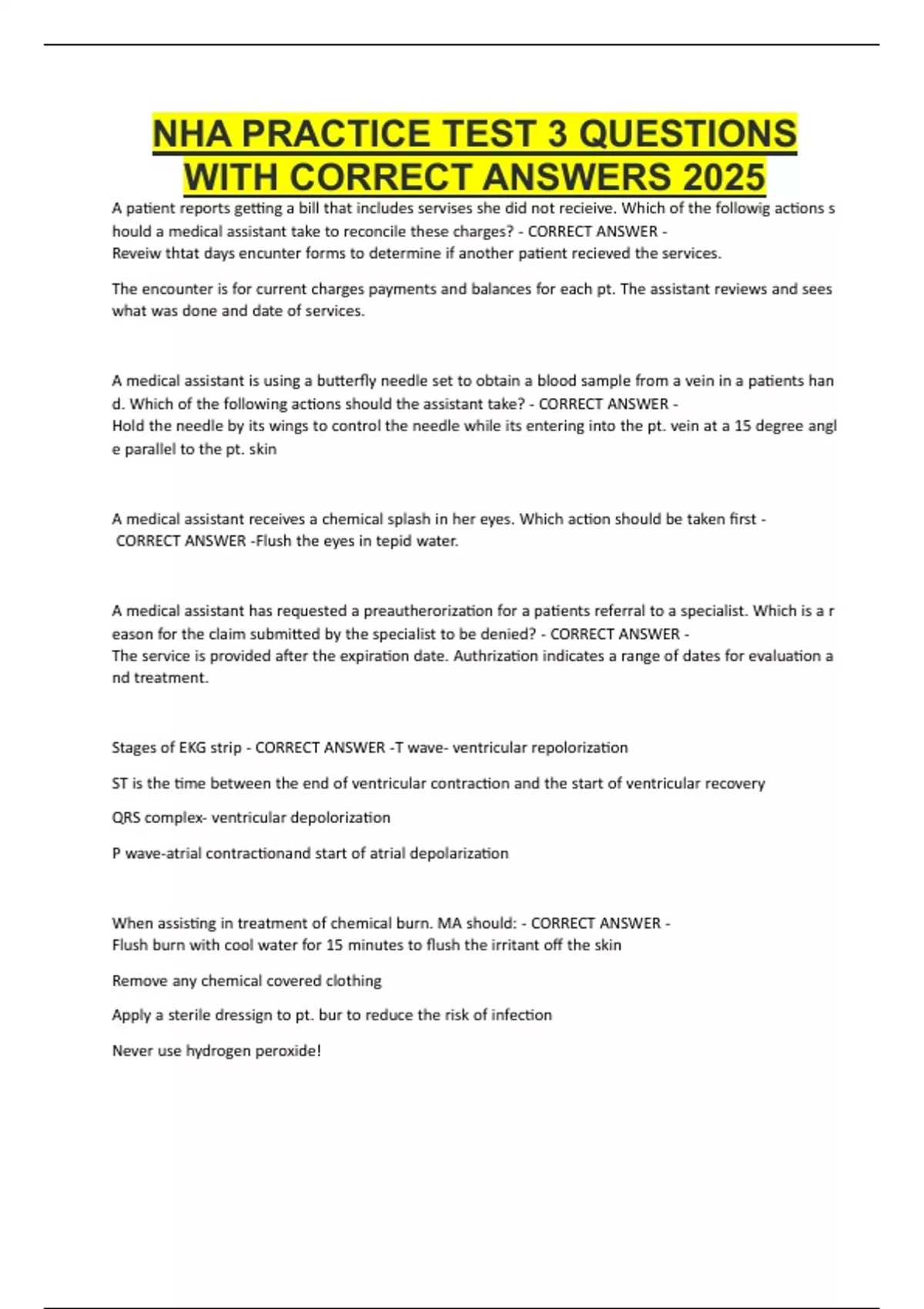 NHA PRACTICE TEST 3 QUESTIONS WITH CORRECT ANSWERS 2025 - NHA Billing ...