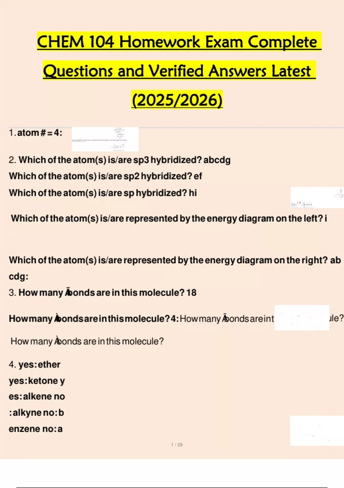 CHEM 104 Homework Exam Complete Questions and Verified Answers Latest ...