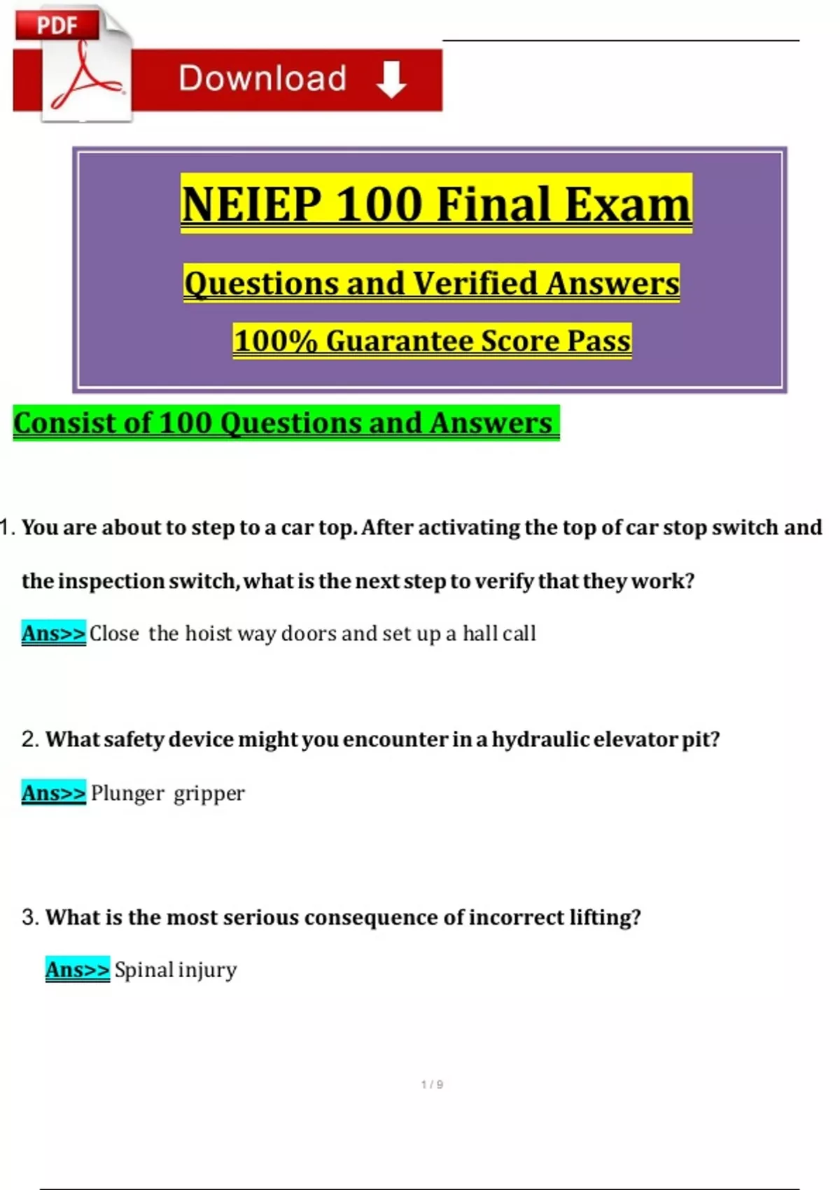 NEIEP 100 Final Exam Actual Questions with Revised Correct Answers ...