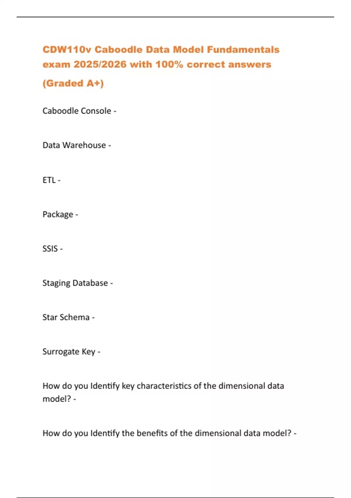 CDW110v Caboodle Data Model Fundamentals exam 2025/2026 with 100% ...