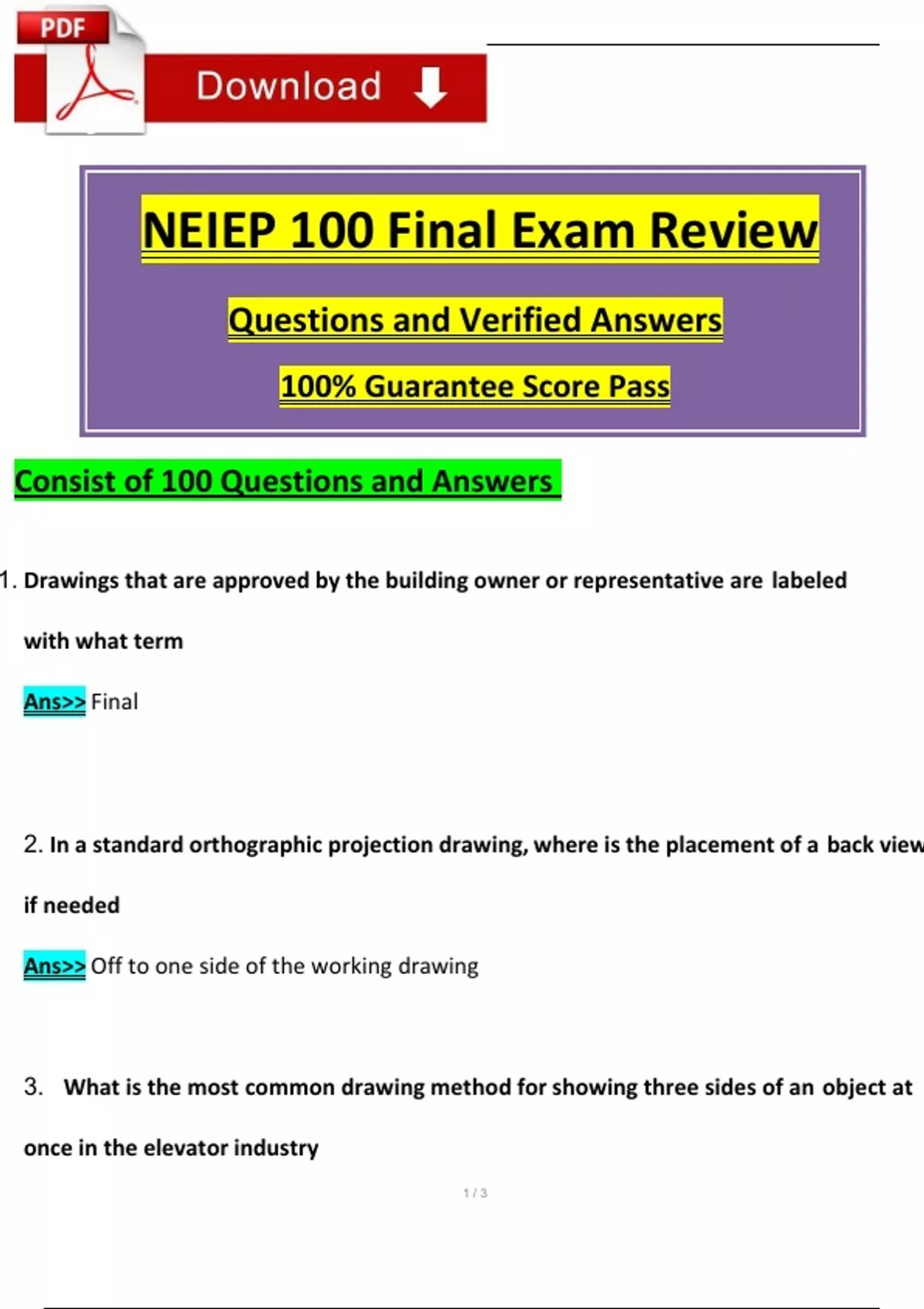 NEIEP 100 Final Exam Review Questions with Verified Answers (2025 / ...