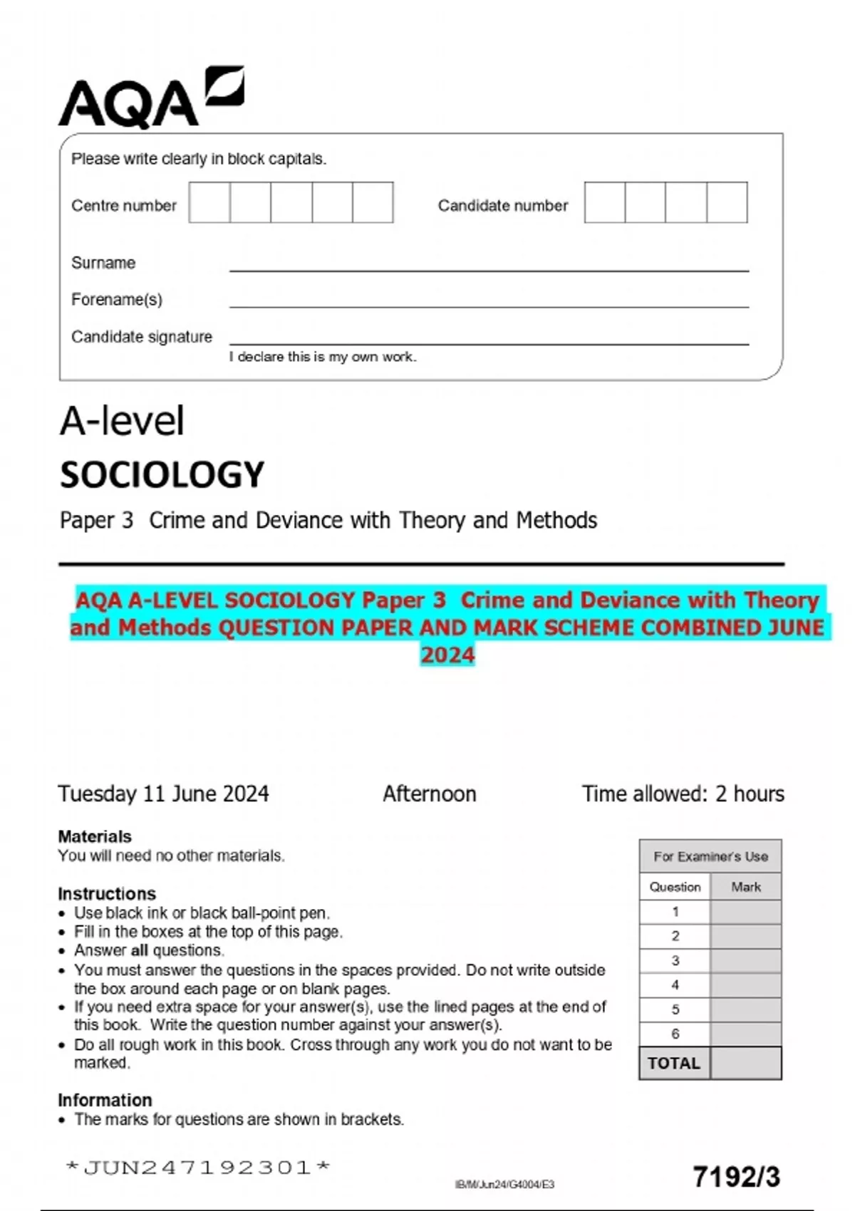 AQA A-LEVEL SOCIOLOGY Paper 3 Crime and Deviance with Theory and ...