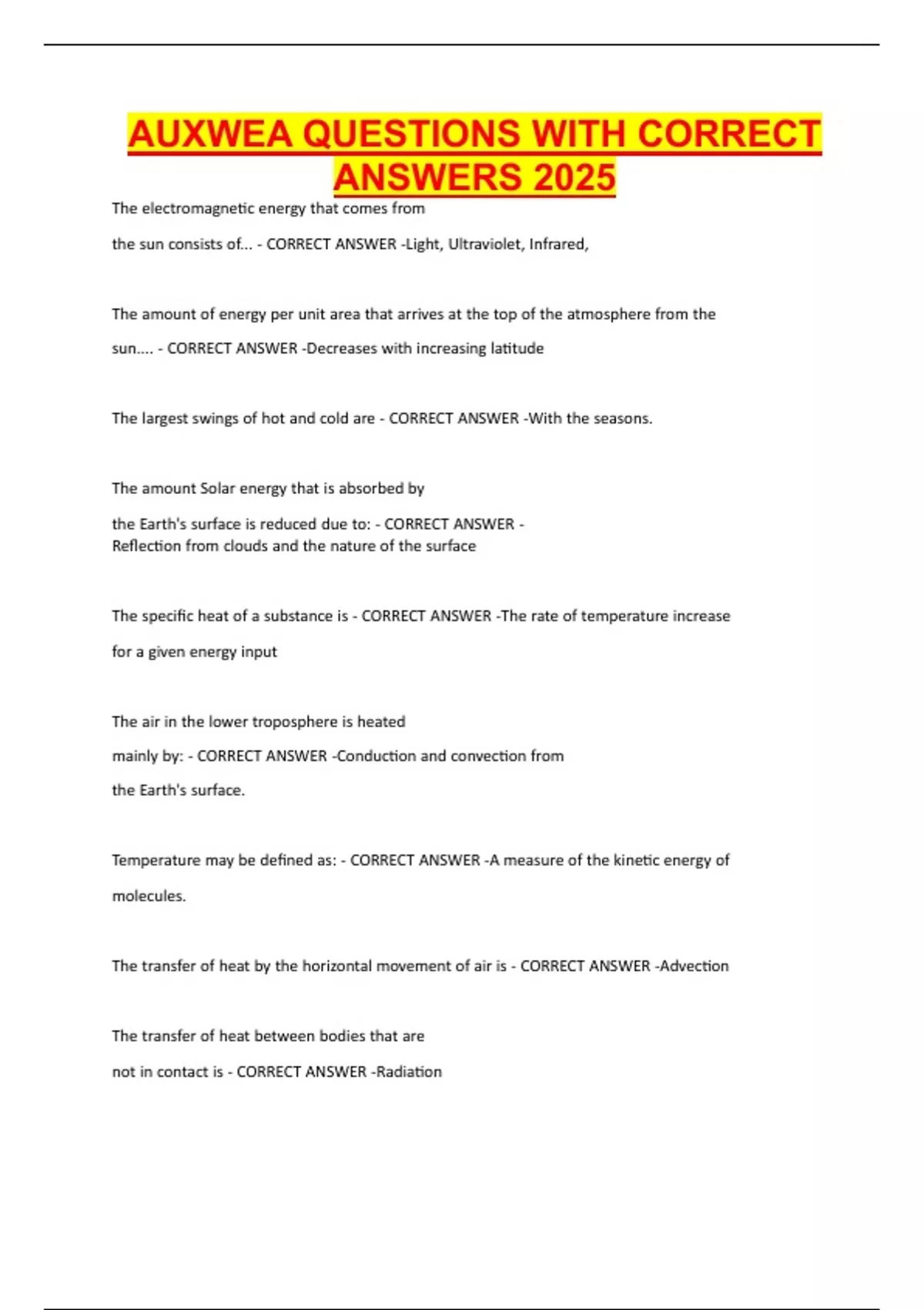 AUXWEA QUESTIONS WITH CORRECT ANSWERS 2025 - USCG AUXILIARY AUXWEA ...