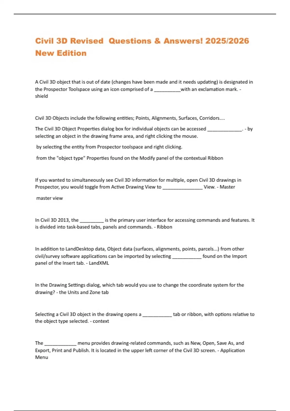 Civil 3D Revised Questions & Answers! 2025/2026 New Edition - Civil 3d ...