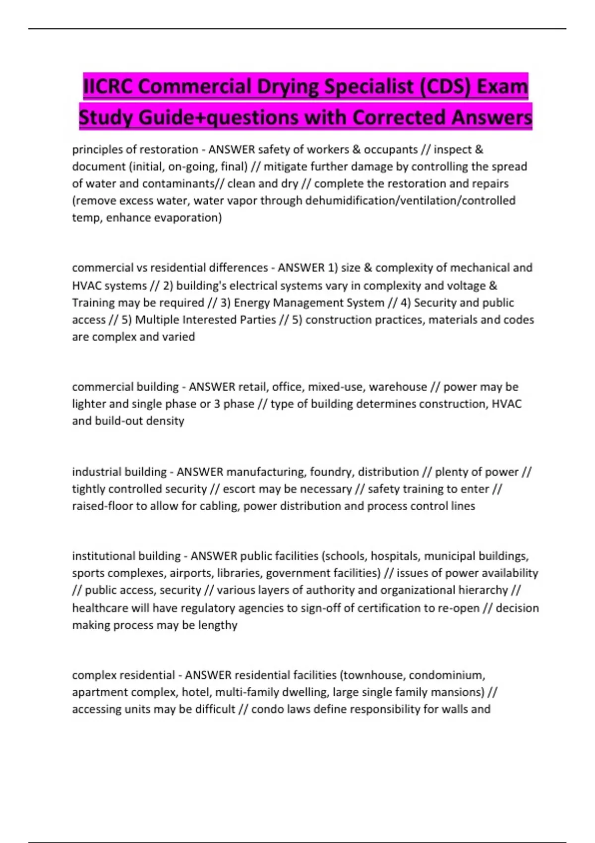 IICRC Commercial Drying Specialist (CDS) Exam Study Guide+questions ...