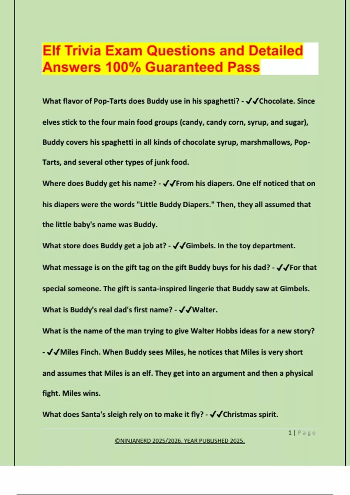 Elf Trivia Exam Questions and Detailed Answers 100% Guaranteed Pass ...