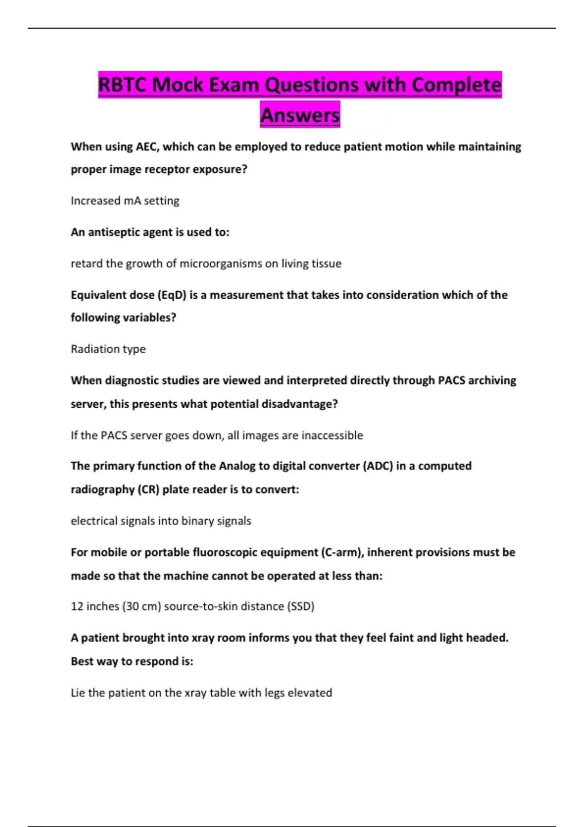 RBTC Mock Exam Questions with Complete AnswersRBTC Mock Exam Questions ...