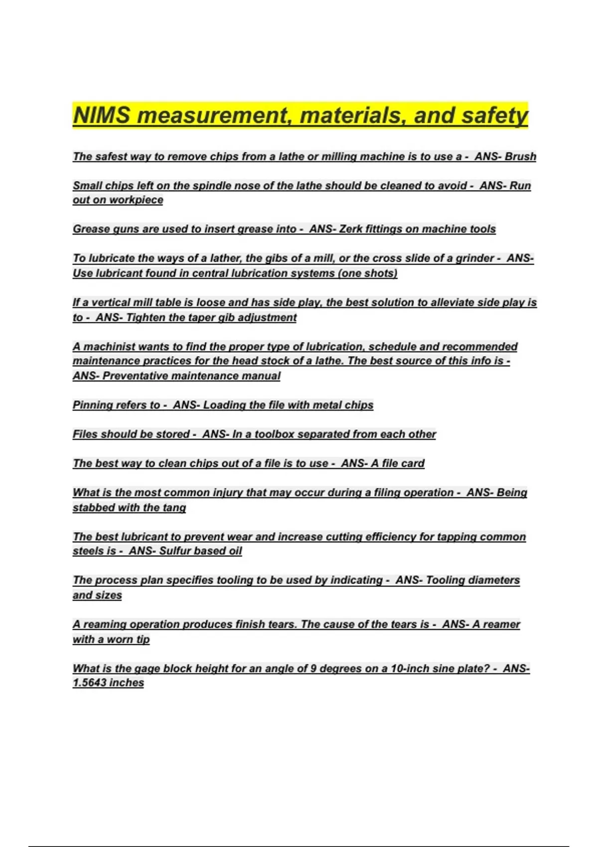 NIMS measurement, materials, and safety Exam Questions and Answers 2025 ...