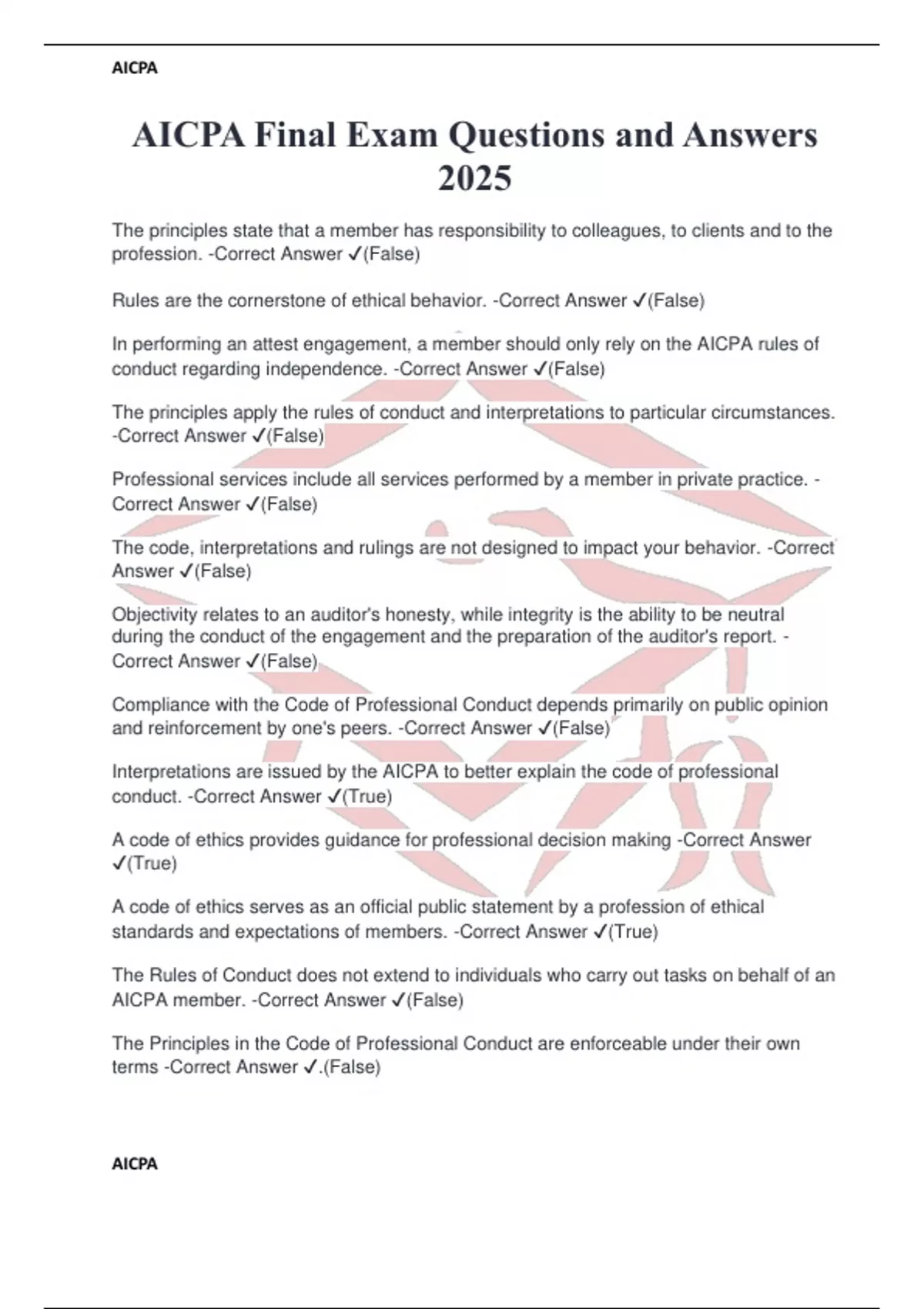 AICPA Final Exam Questions and Answers 2025 - AICPA - Stuvia US