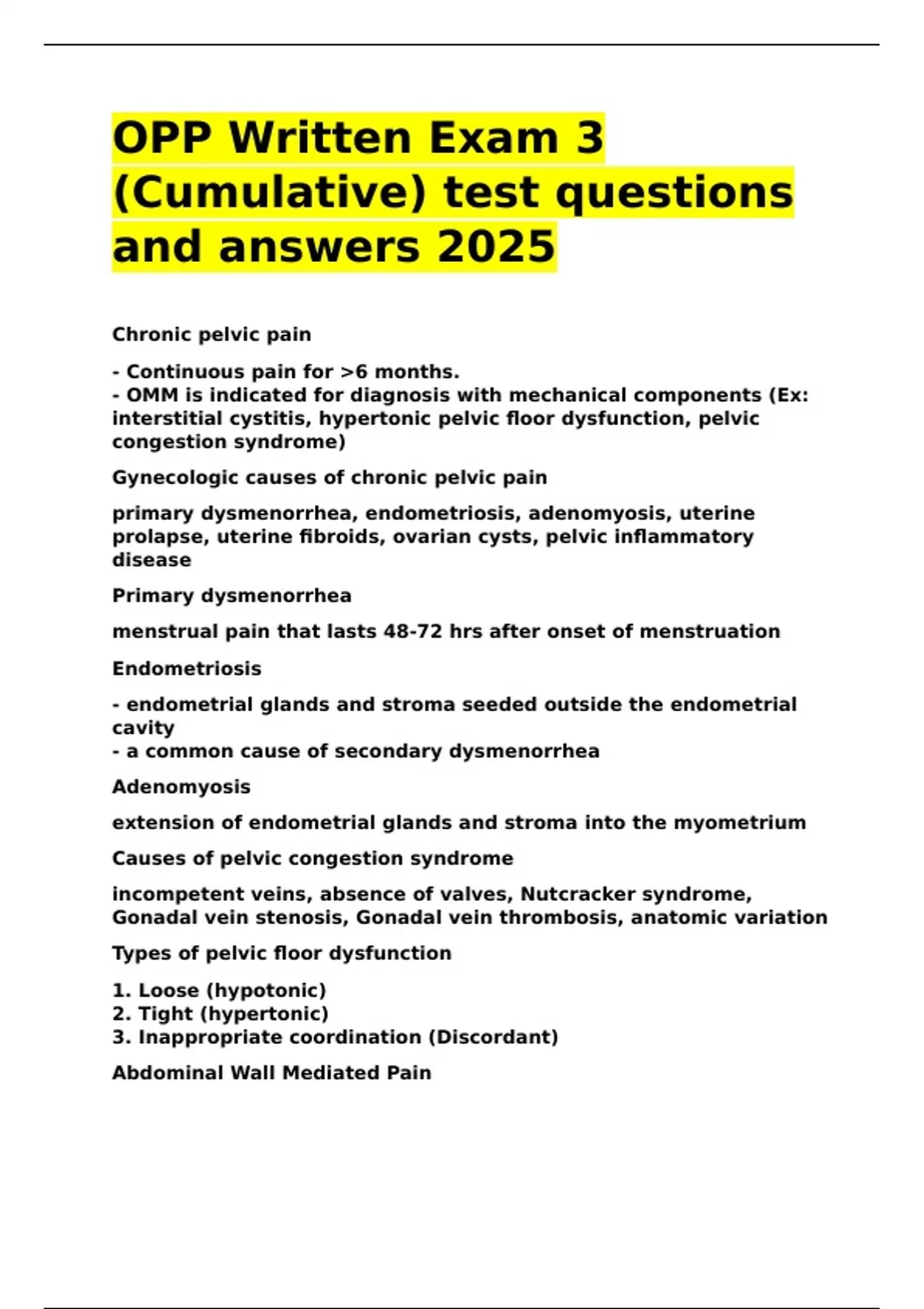 OPP Written Exam 3 (Cumulative) test questions and answers 2025. - OPP ...