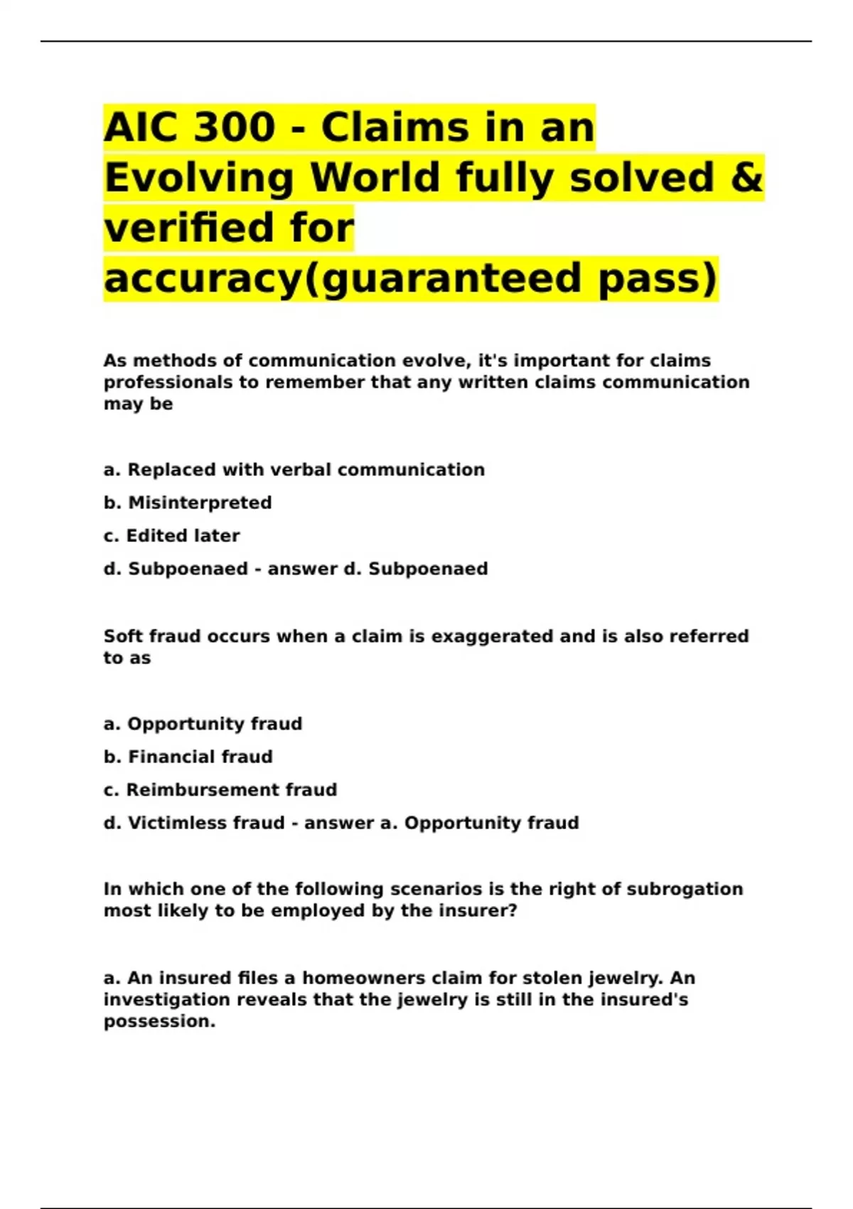 AIC 300 - Claims in an Evolving World fully solved & verified for ...