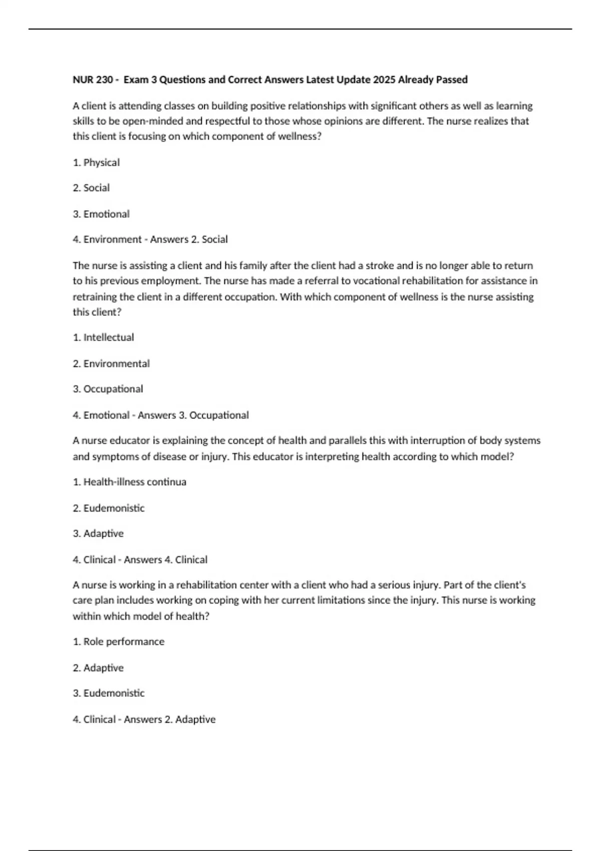 NUR 230 - Exam 3 Questions and Correct Answers Latest Update 2025 ...
