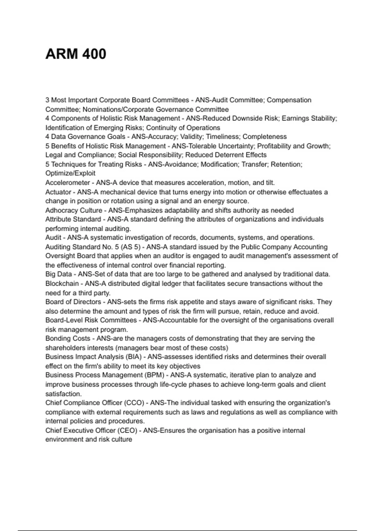 ARM 400 NEWEST 2025/2026 ACTUAL EXAM COMPLETE QUESTIONS AND CORRECT ...