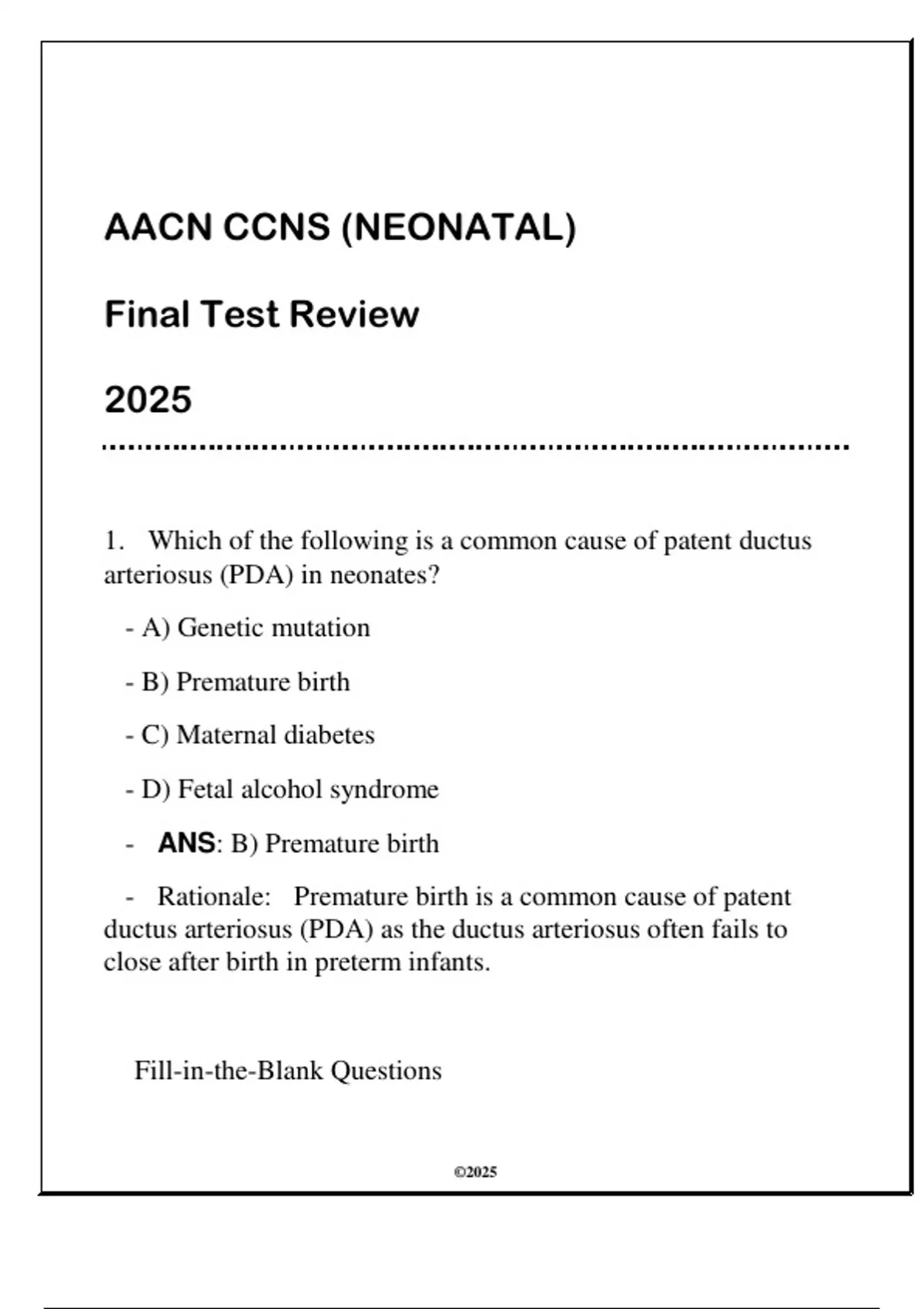AACN CCNS (NEONATAL) FINAL TEST REVIEW 2025 - AACN CCNS - Stuvia US