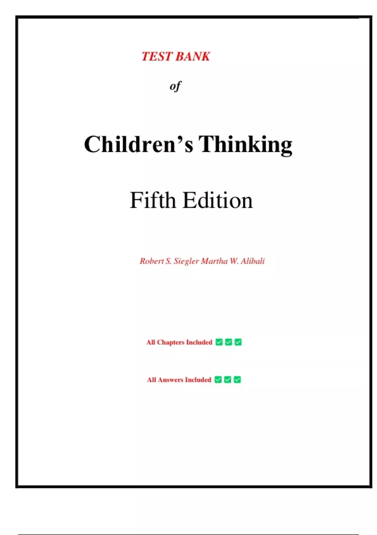 Test Bank for Children's Thinking, The, 5th edition, by Robert Siegler ...