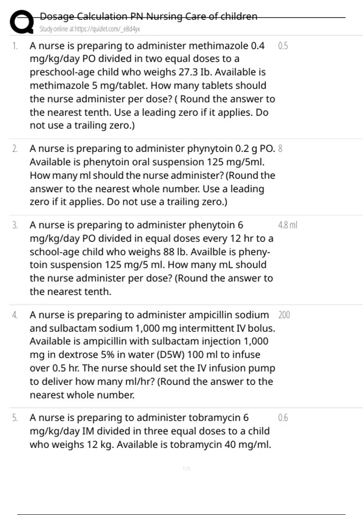 Dosage calculation PN nursing care of children study guide with Q&A ...