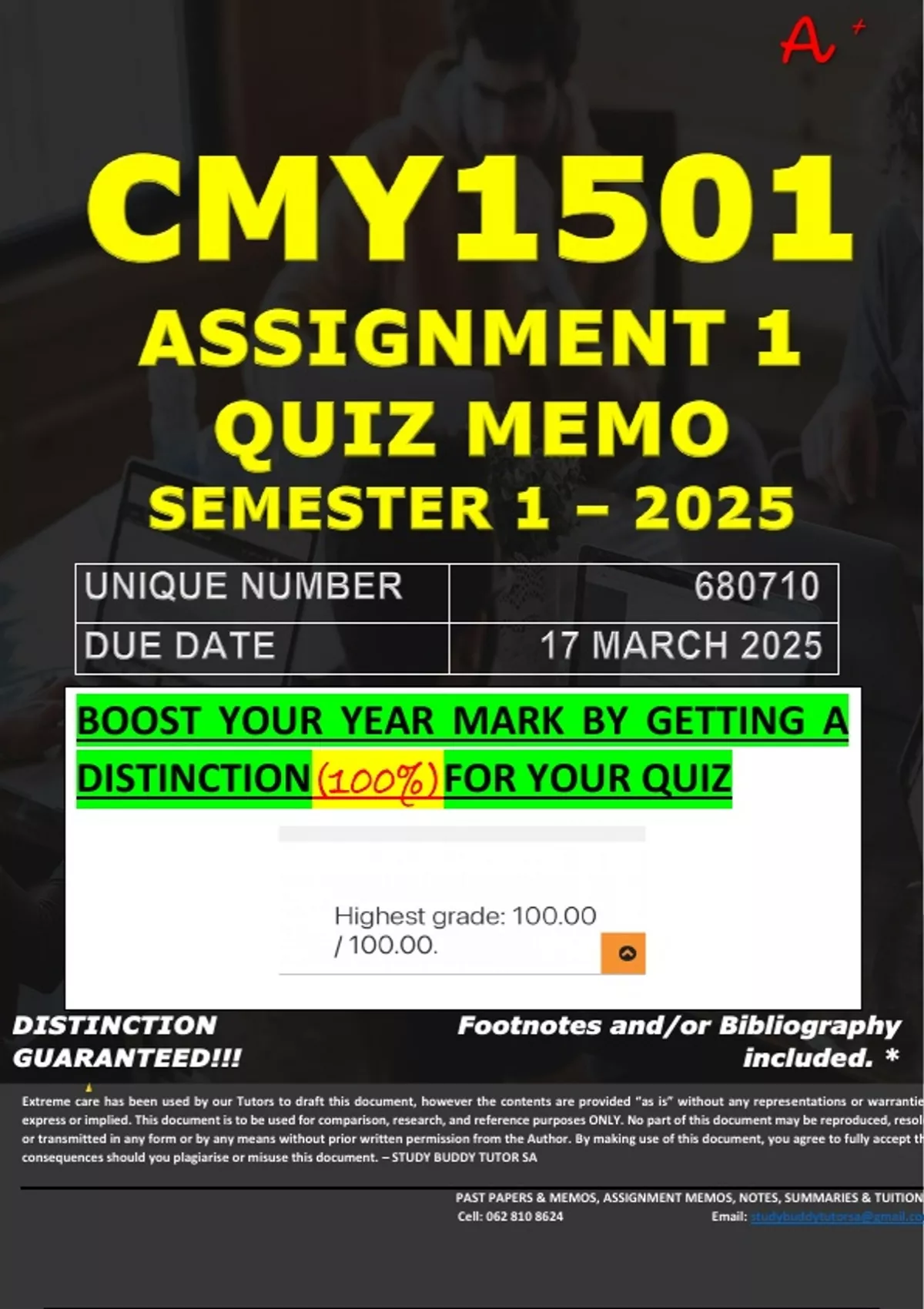 CMY1501 ASSIGNMENT 1 QUIZ MEMO - SEMESTER 1 - 2025 - UNISA – DUE DATE ...