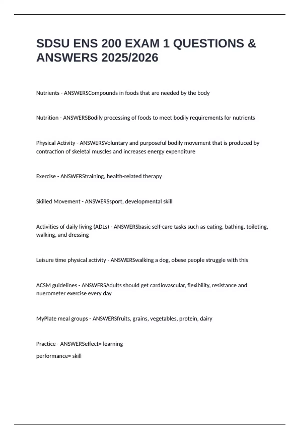 SDSU ENS 200 EXAM 1 QUESTIONS & ANSWERS 2025/2026 - SDSU ENS 200 - Stuvia US