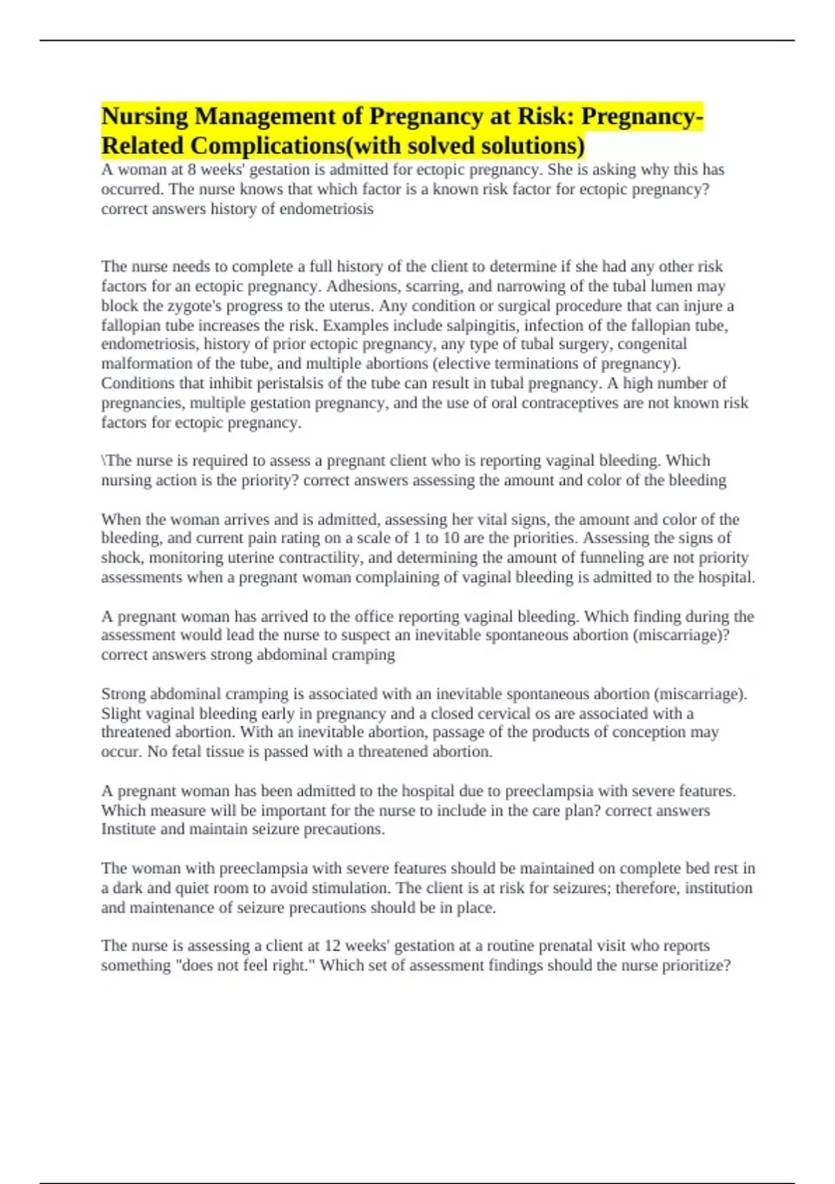 Nursing Management of Pregnancy at Risk: Pregnancy-Related ...