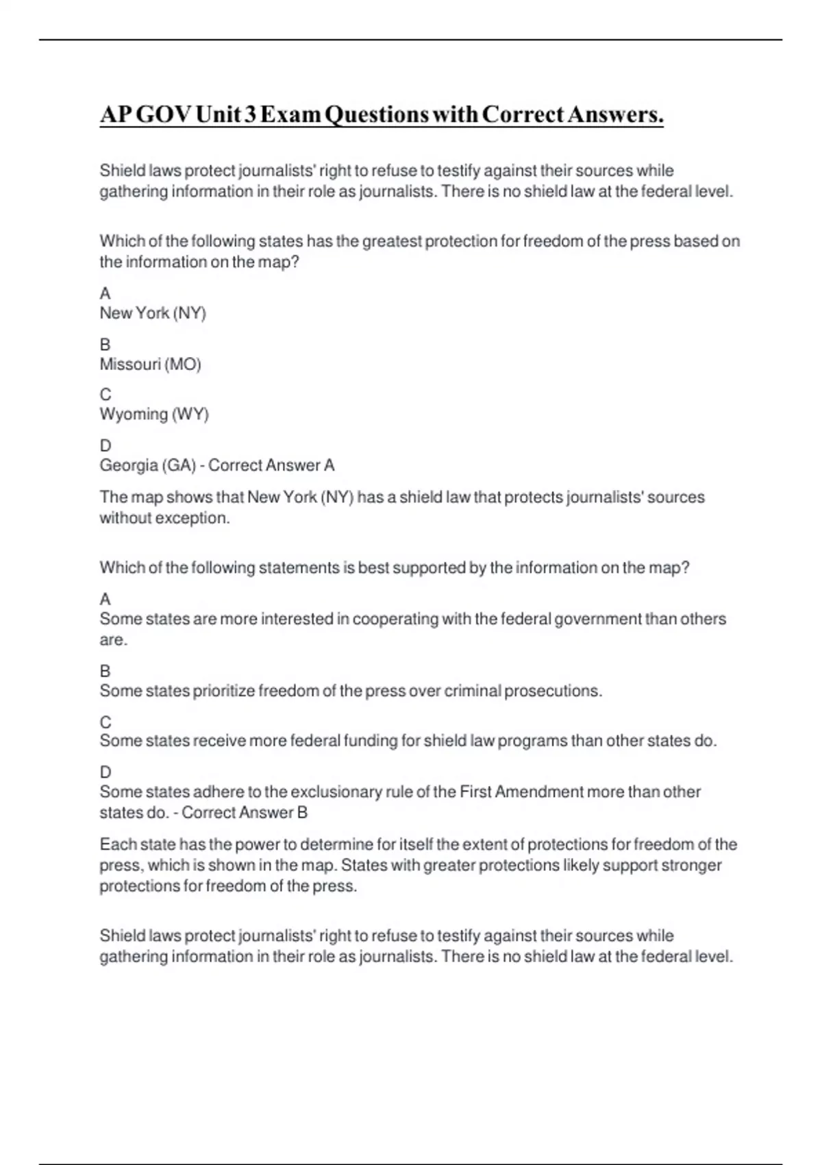 AP GOV Unit 3 Exam Questions with Correct Answers. - AP GOV Unit 3 ...