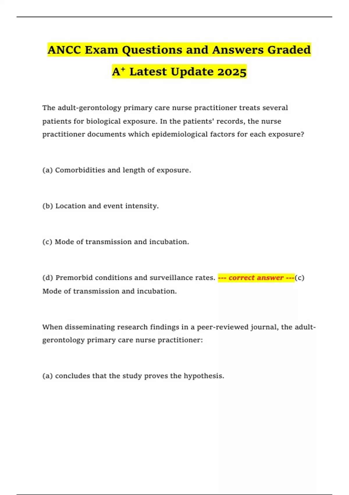 ANCC Exam Questions and Answers Graded A+ Latest Update 2025 - Ancc ...