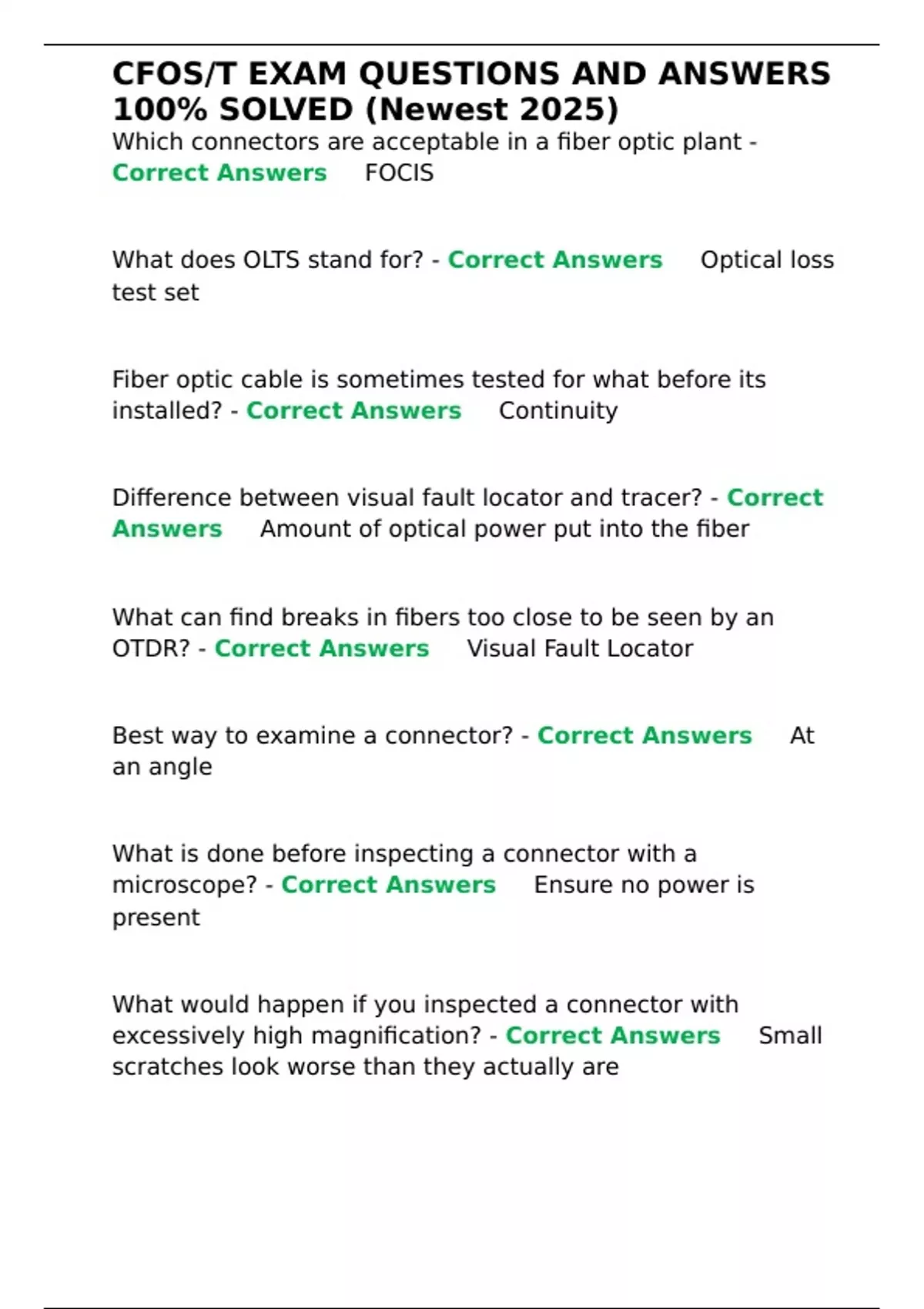 CFOS T EXAM QUESTIONS AND ANSWERS 100- SOLVED (Newest 2025) - FOA CFOT ...