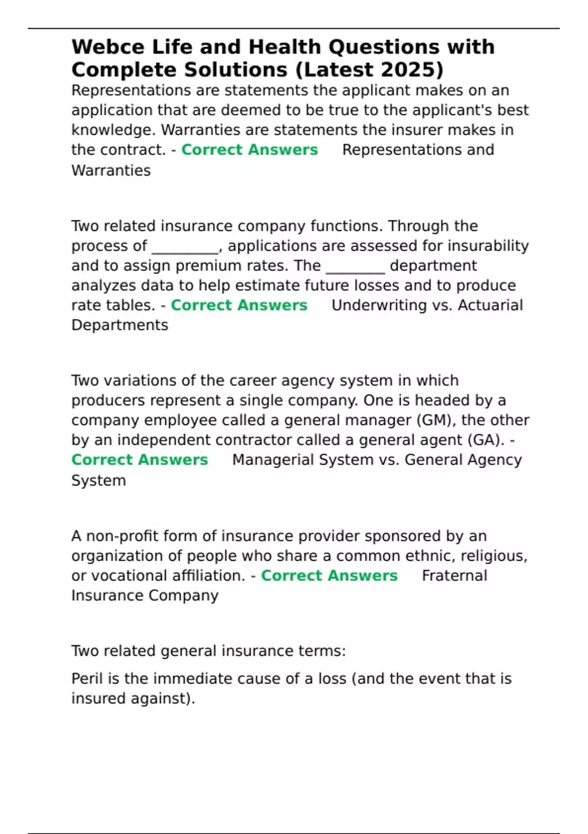 Webce Life and Health Questions with Complete Solutions (Latest 2025 ...