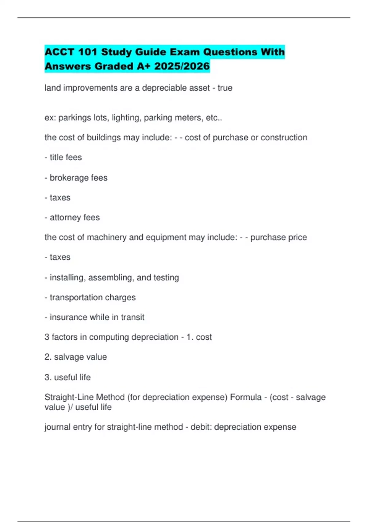 ACCT 101 Study Guide Exam Questions With Answers Graded A+ 2025/2026 ...