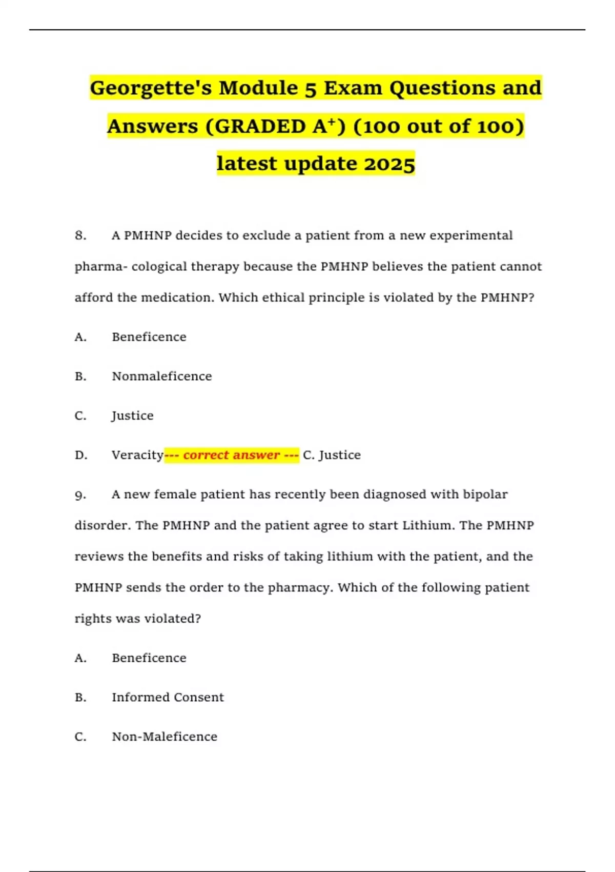 Georgette's Module 5 Exam Questions and Answers (GRADED A+) (100 out of ...