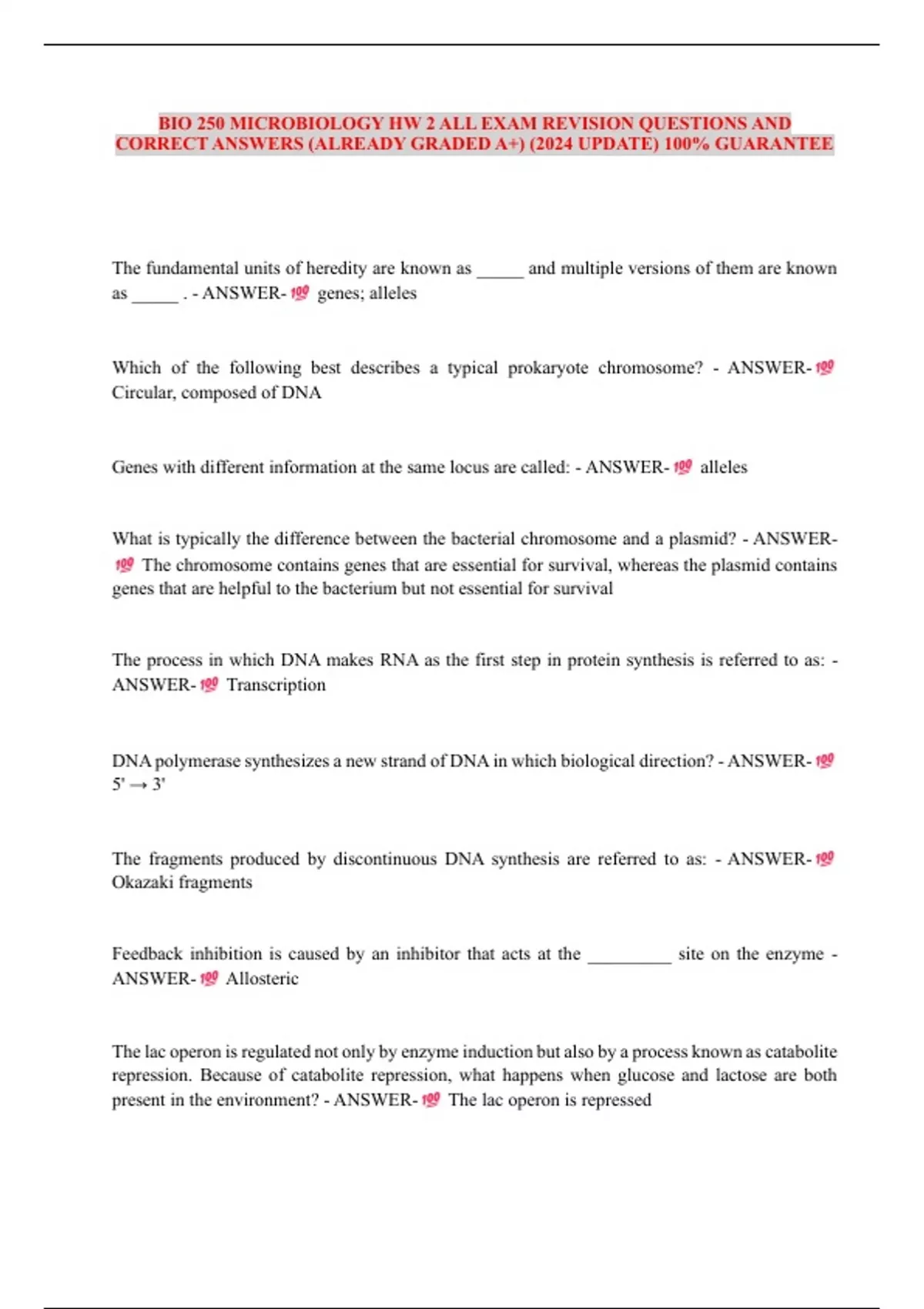 BIO 250 MICROBIOLOGY HW 2 ALL EXAM REVISION QUESTIONS AND CORRECT ...