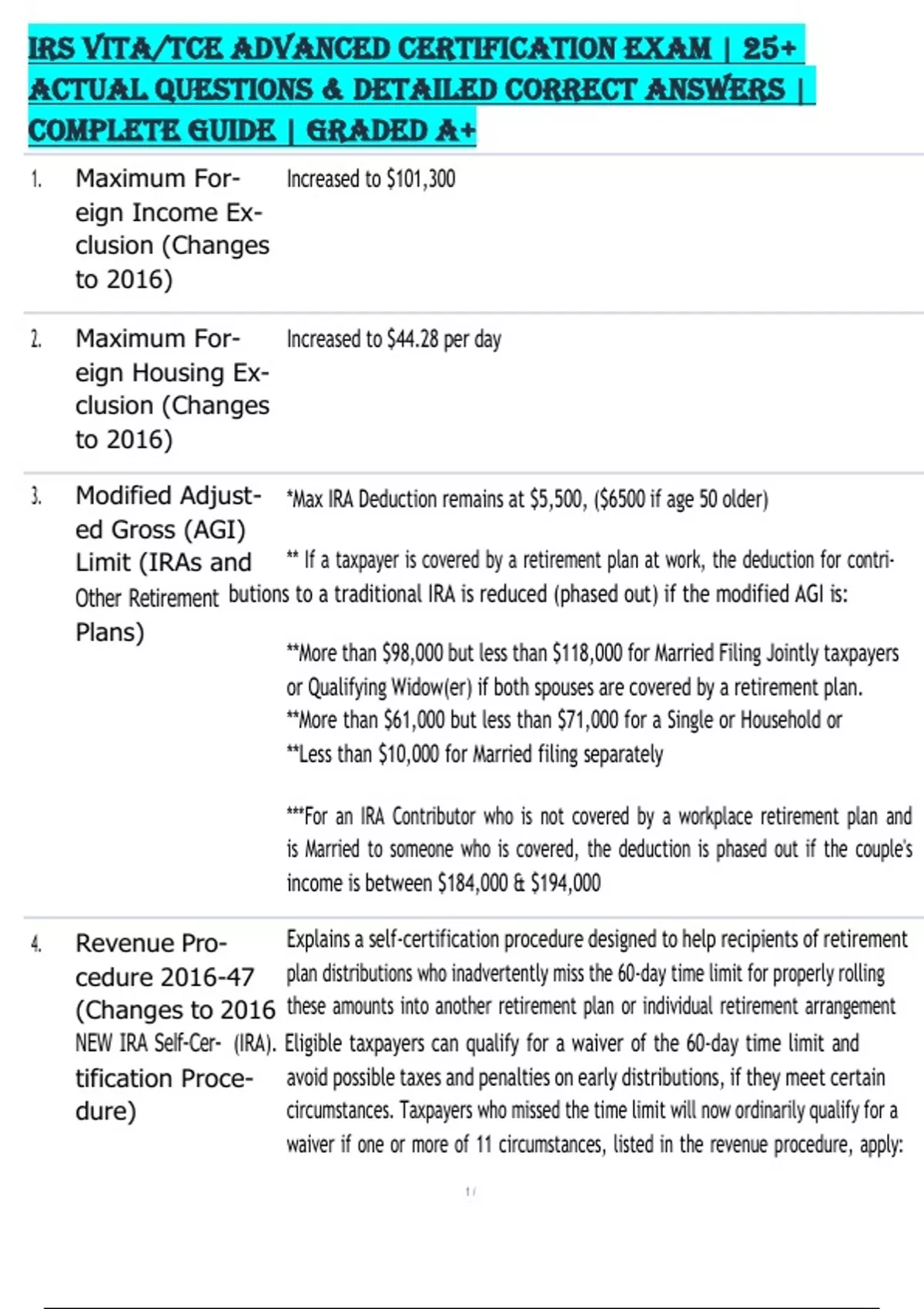IRS VITA/TCE ADVANCED CERTIFICATION EXAM | 25+ ACTUAL QUESTIONS ...