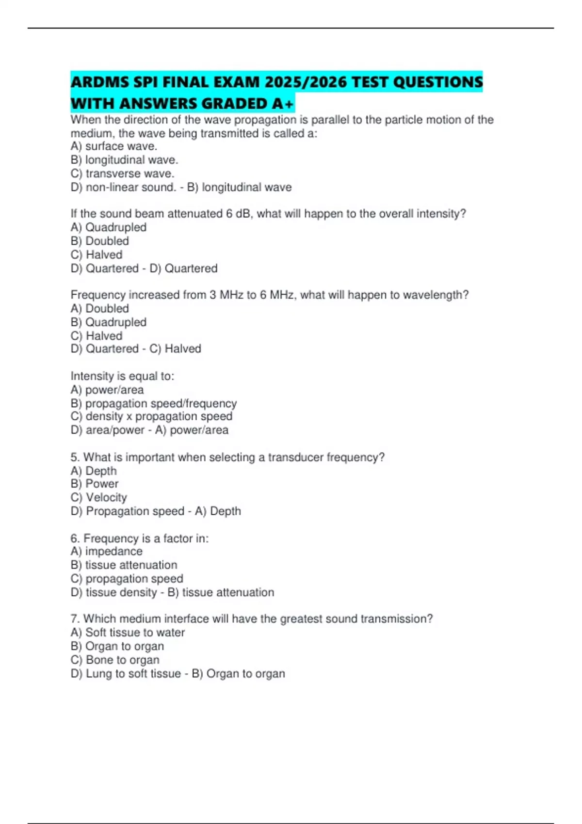 ARDMS SPI FINAL EXAM 2025/2026 TEST QUESTIONS WITH ANSWERS GRADED A+ ...