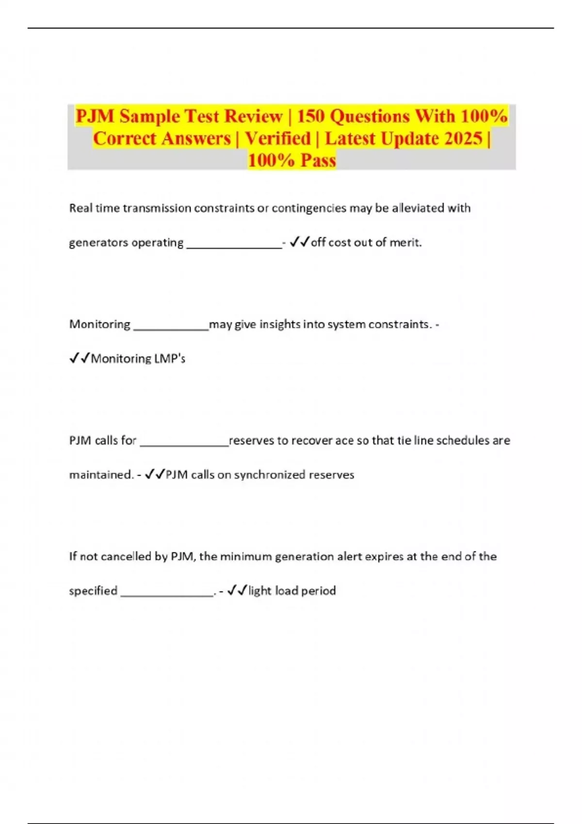 PJM Sample Test Review | 150 Questions With 100% Correct Answers ...