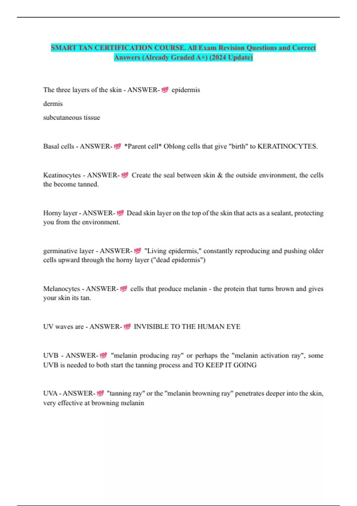 SMART TAN CERTIFICATION COURSE. All Exam Revision Questions and Correct ...