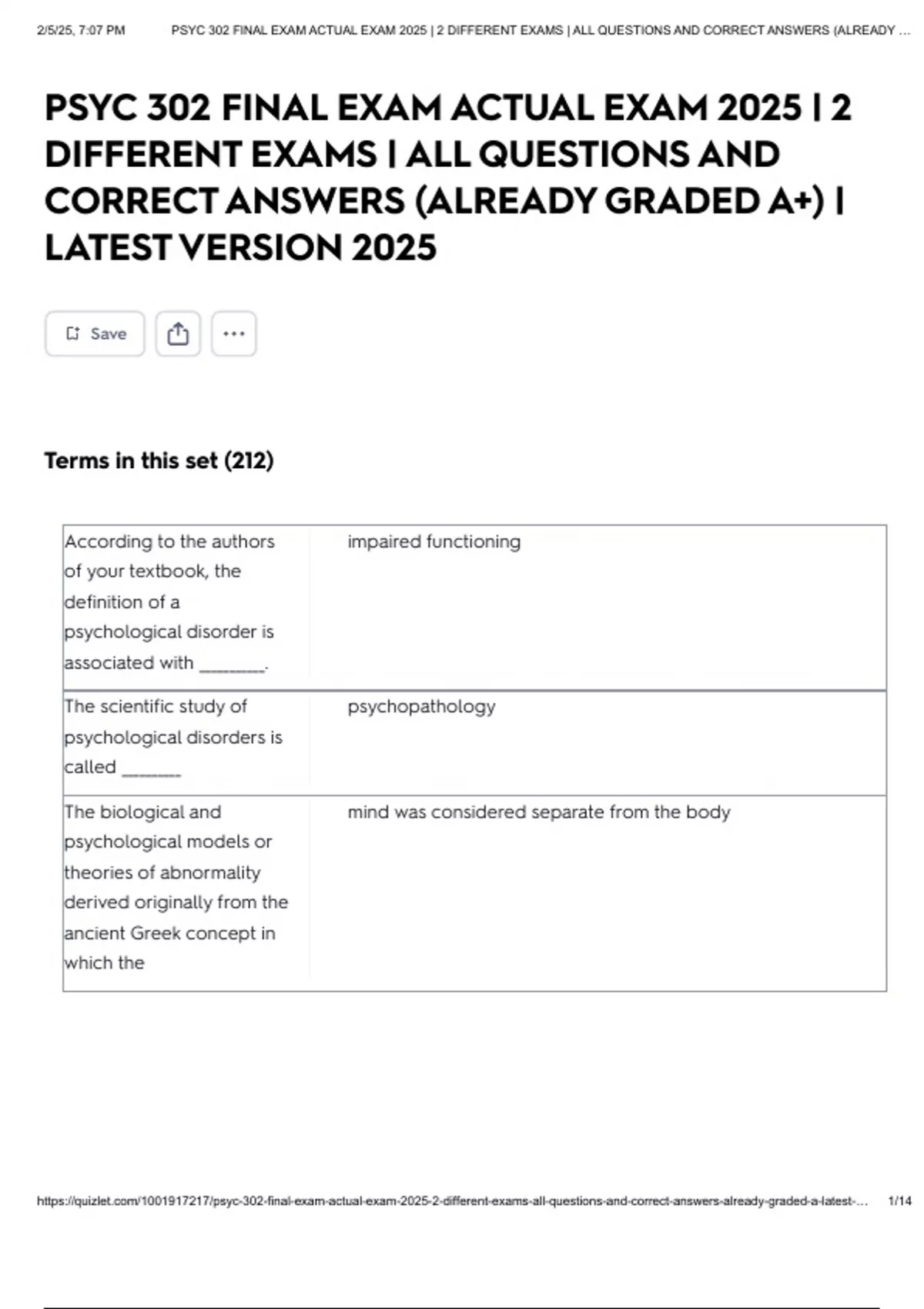 PSYC 302 FINAL EXAM ACTUAL EXAM 2025 | 2 DIFFERENT EXAMS | ALL QUESTIONS AND CORRECT ANSWERS ...