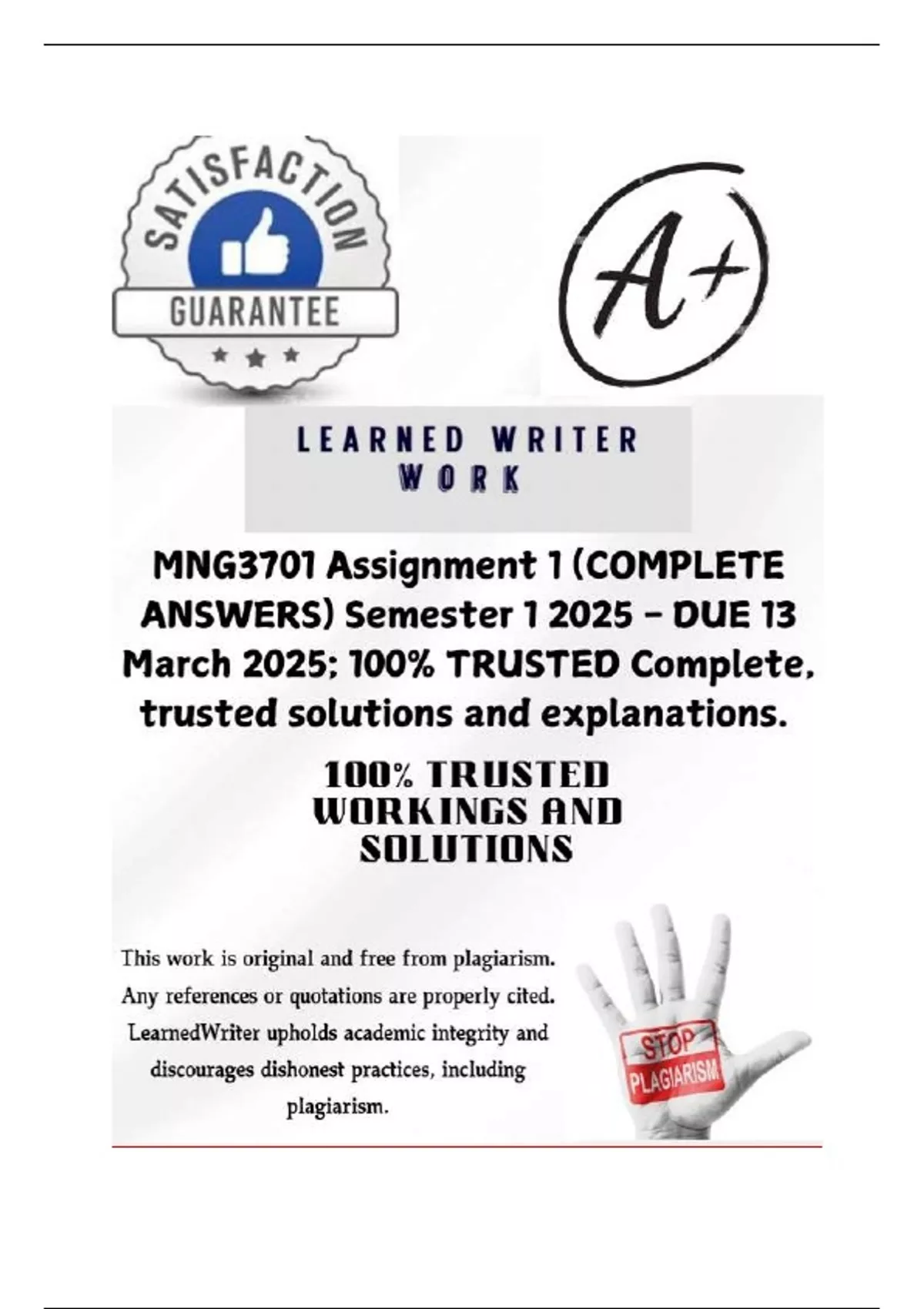 MNG3701 Assignment 1 (COMPLETE ANSWERS) Semester 1 2025 - DUE 13 March ...