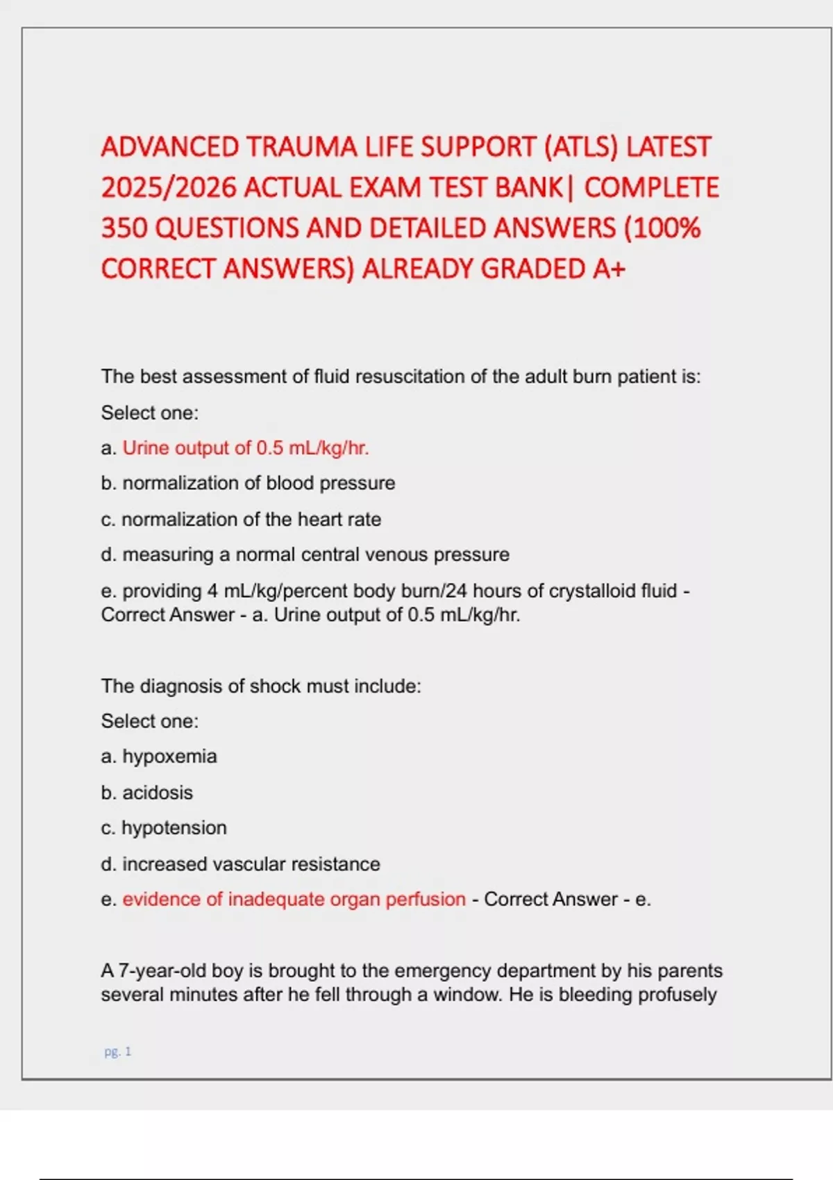 ADVANCED TRAUMA LIFE SUPPORT (ATLS) LATEST 2025/2026 ACTUAL EXAM TEST ...