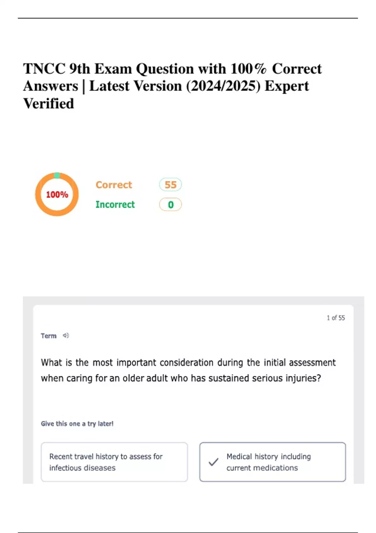 TNCC 9th Exam Question with 100% Correct Answers | Latest Version (2024 ...