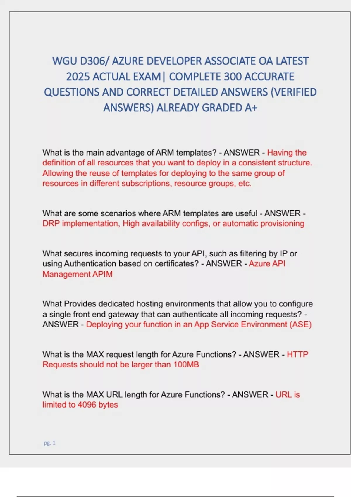 WGU D306/ AZURE DEVELOPER ASSOCIATE OA LATEST 2025 ACTUAL EXAM ...
