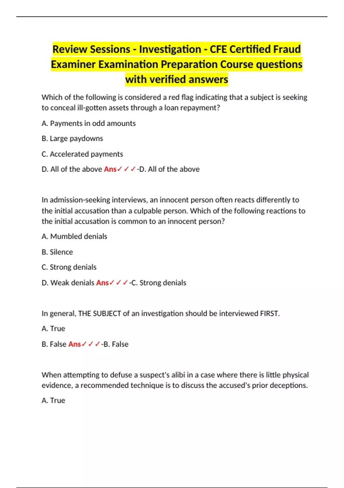 Review Sessions - Investigation - CFE Certified Fraud Examiner Examination Preparation Course ...