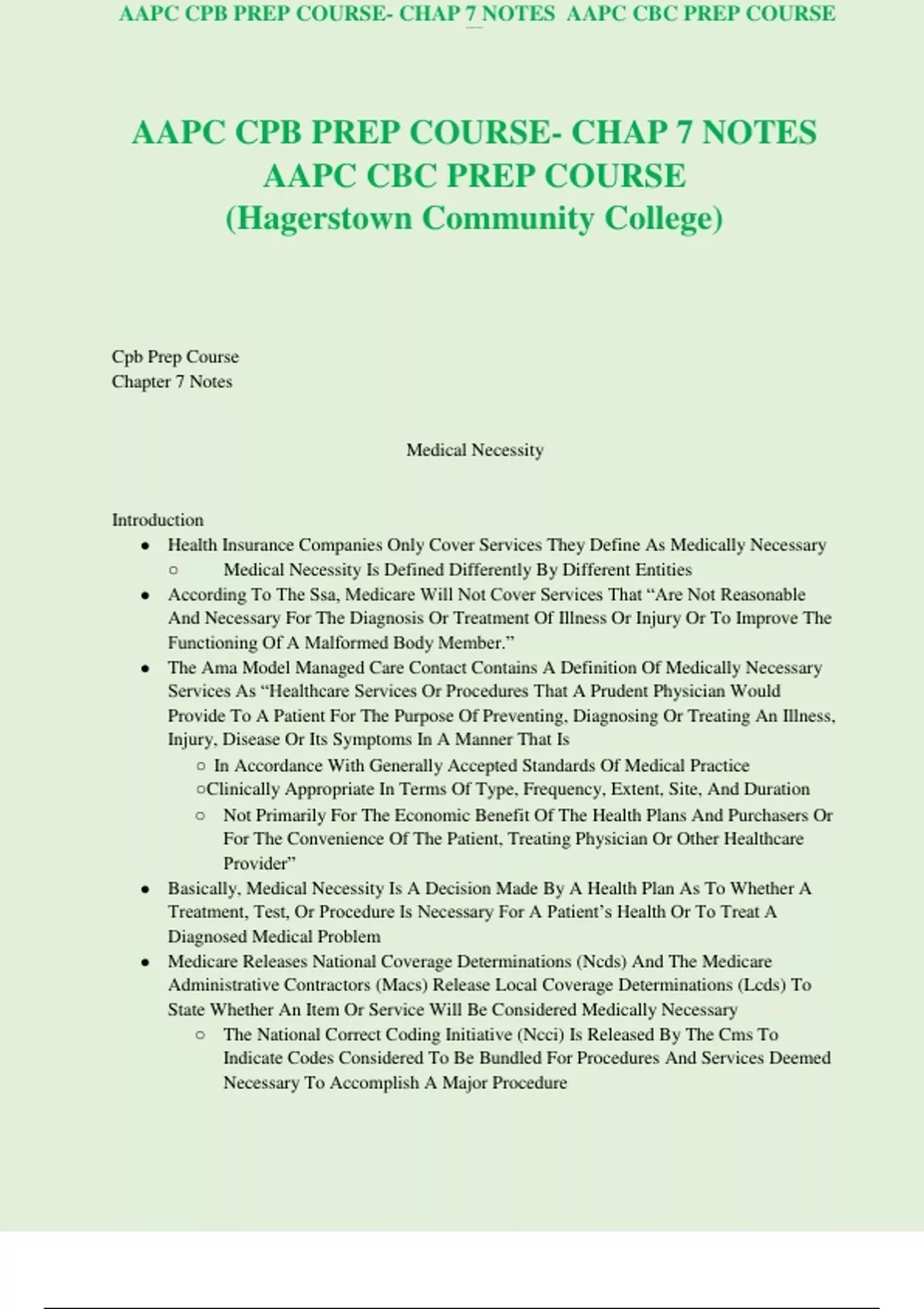 AAPC CPB PREP COURSE- CHAP 7 NOTES AAPC CBC PREP COURSE 2025. - AAPC ...