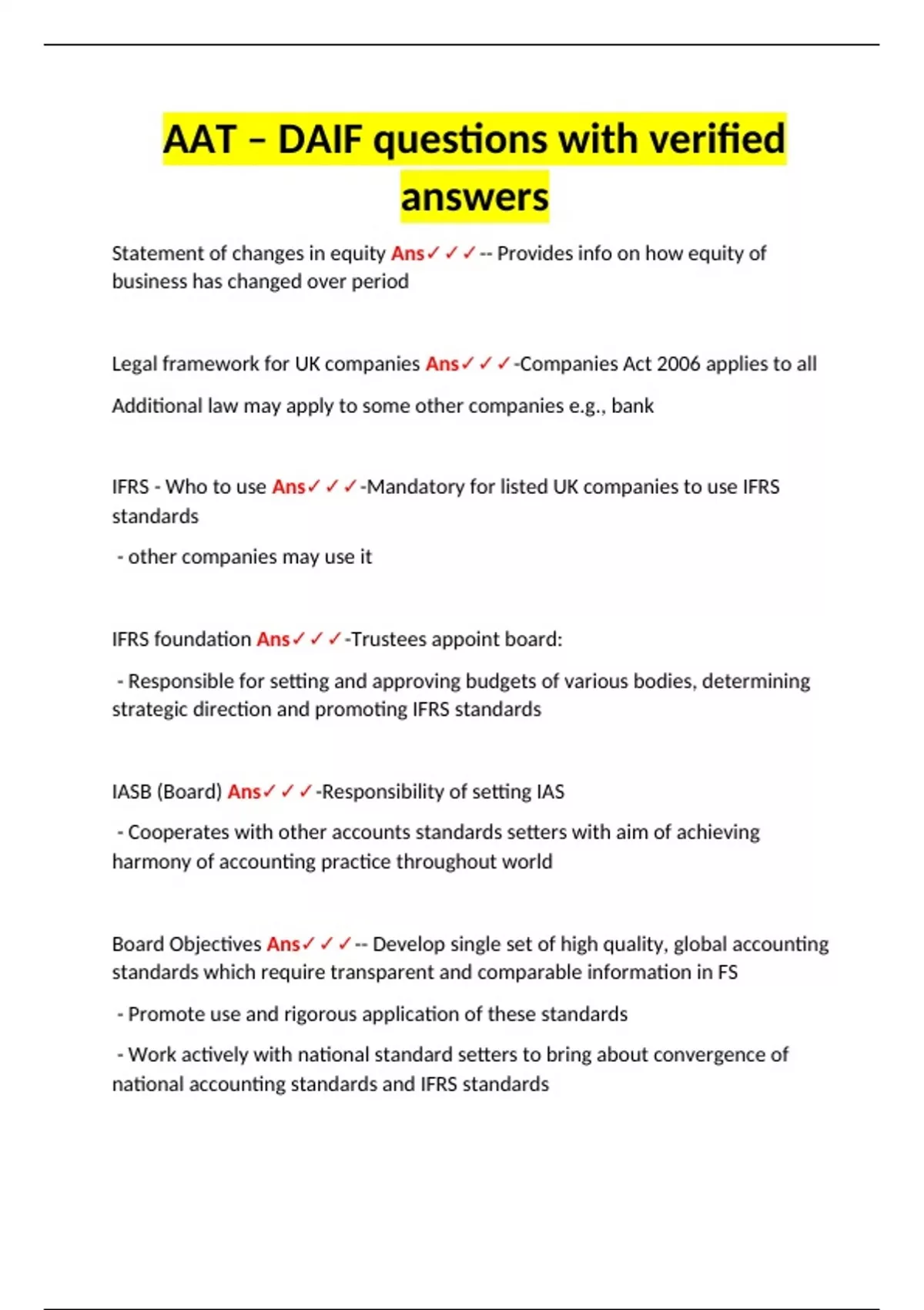 AAT – DAIF questions with verified answers - AAT - Stuvia US