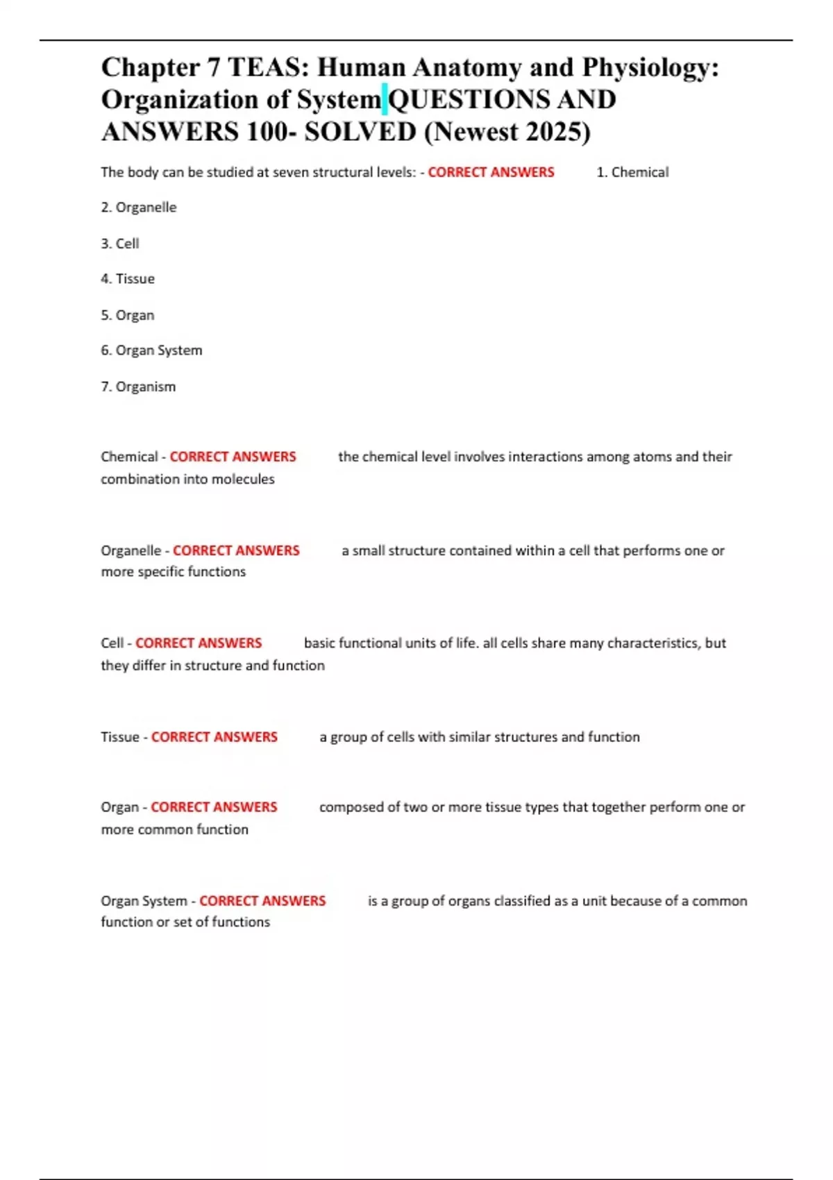 Chapter 7 TEAS: Human Anatomy and Physiology: Organization of System ...